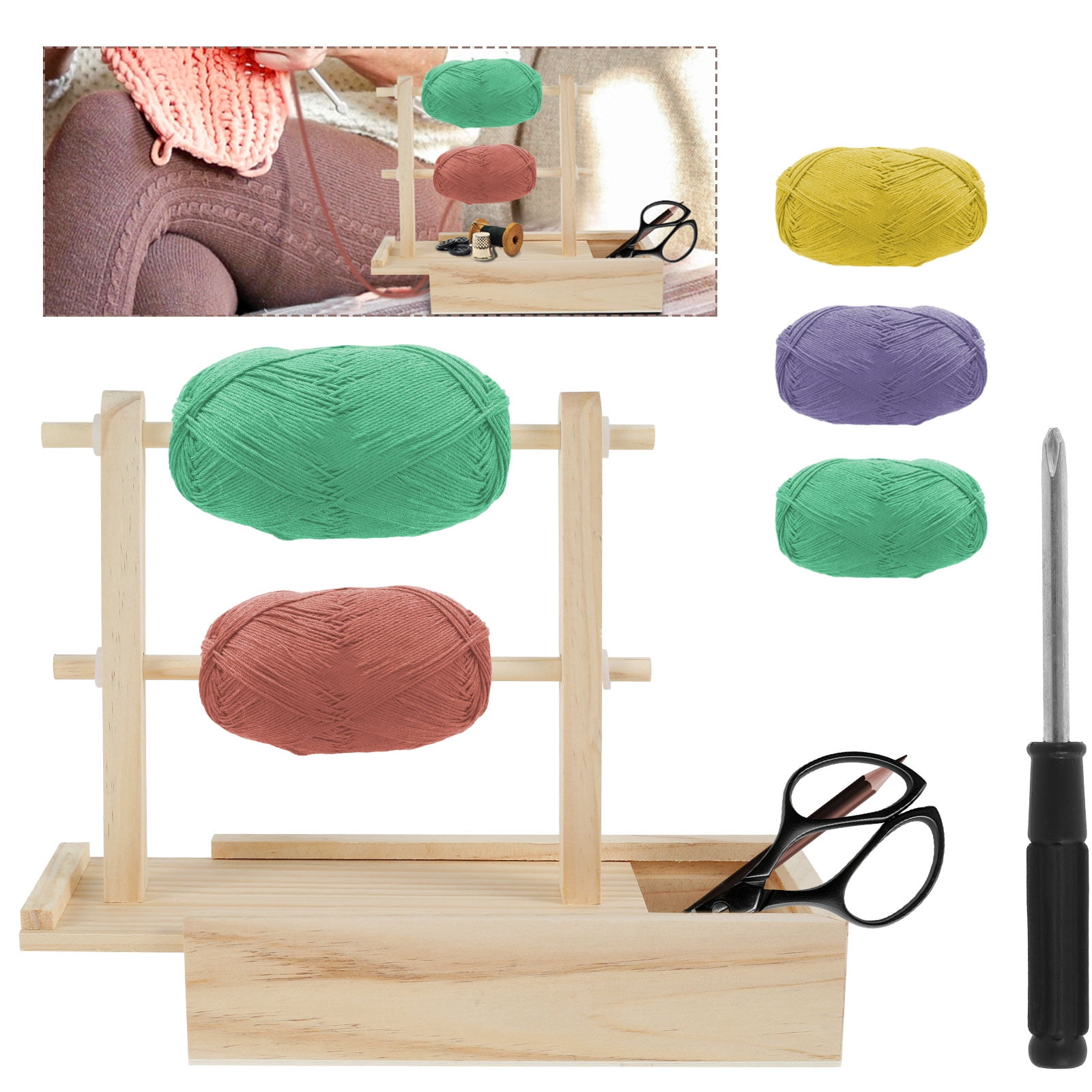 Ikoopy Wooden Yarn Holder for Knitting Crochet Sturdy Safe Yarn Rack ...