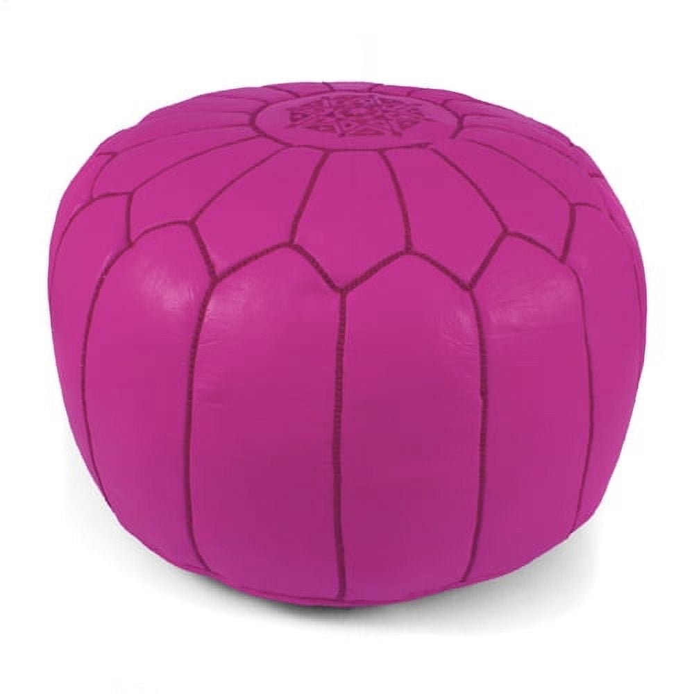 Ikram Design Stuffed Fuschia Moroccan Leather Pouf Ottoman, 20 ...