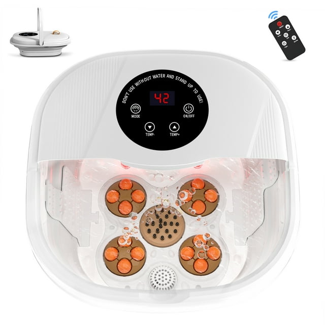 Ikristin Collapsible Foot Spa Bath Massager With Heat Bubble Remote And 36 Shiatsu Rollers