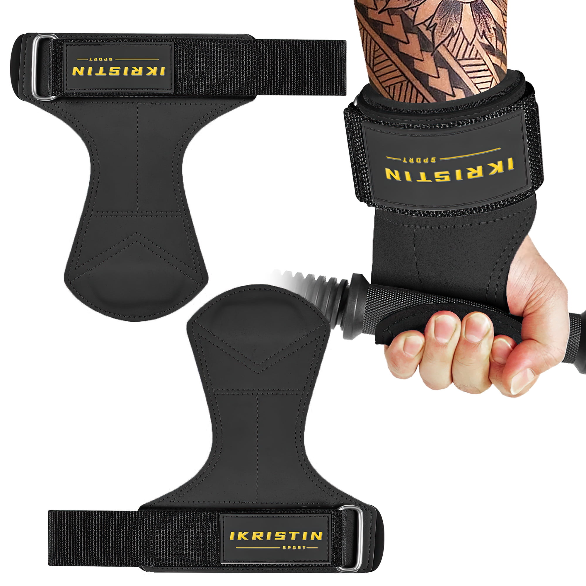 Ikristin Weight Lifting Wrist Strap, Double Layer Leather Weightlifting ...