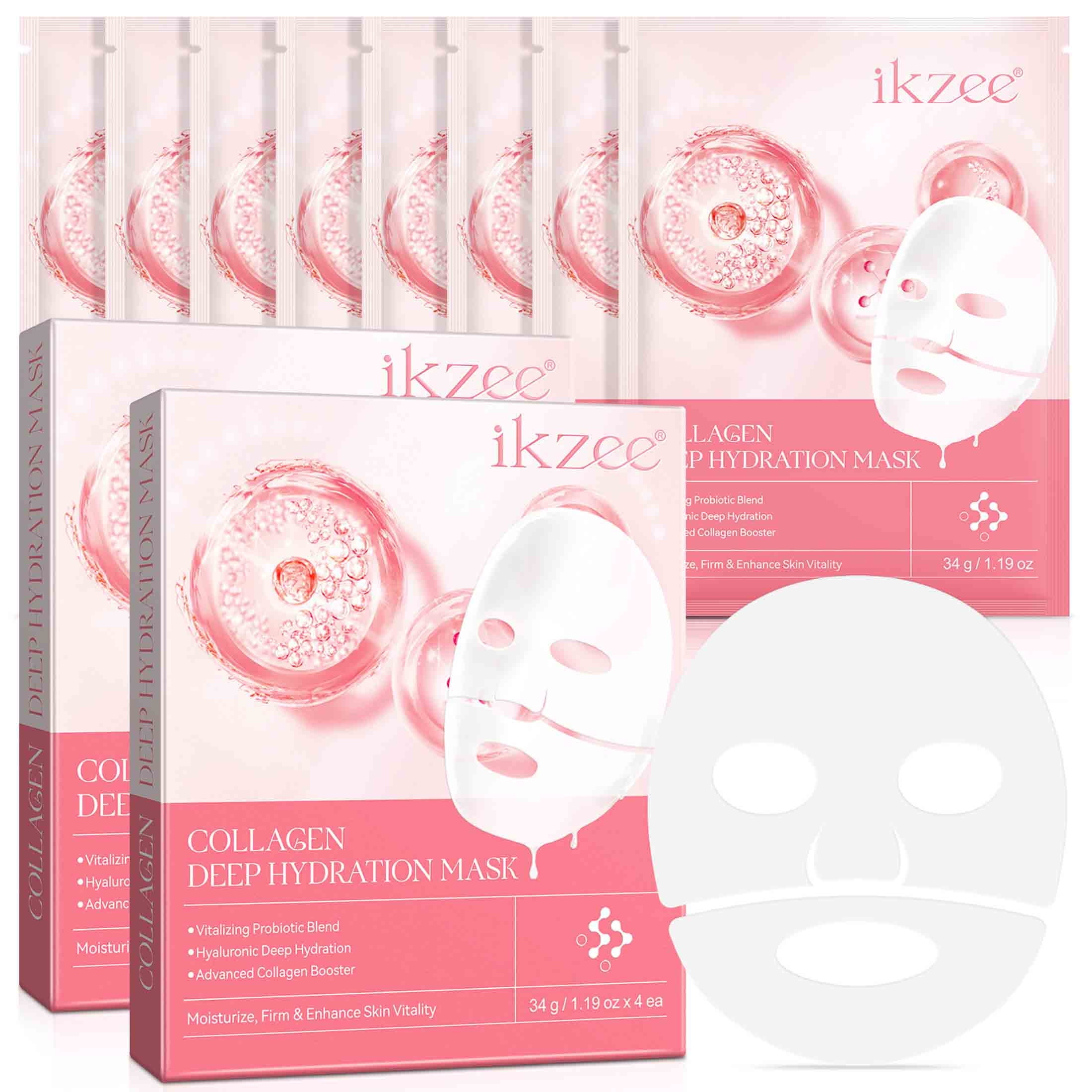 Ikzee 2-Pack Collagen Face Mask,Anti-Aging Hydrating, Moisturize, Deep ...