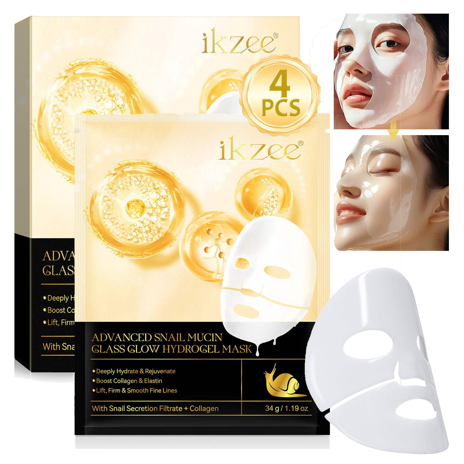 Ikzee Advanced Mucin Glass Glow Hydrogel Mask, Advanced Skin Care ...