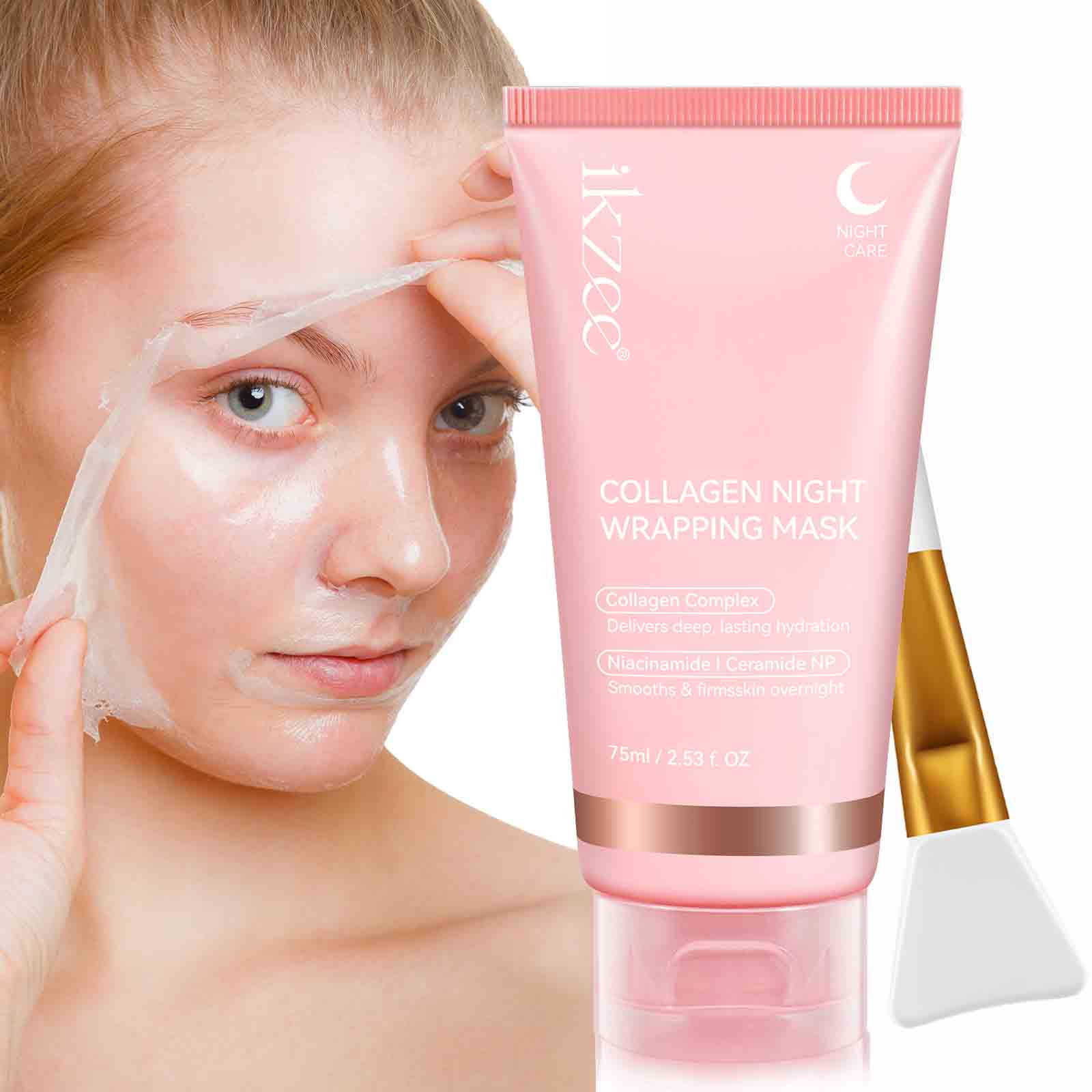 Ikzee Collagen Night Wrapping Mask,Peel off Face Mask,with Brush ...