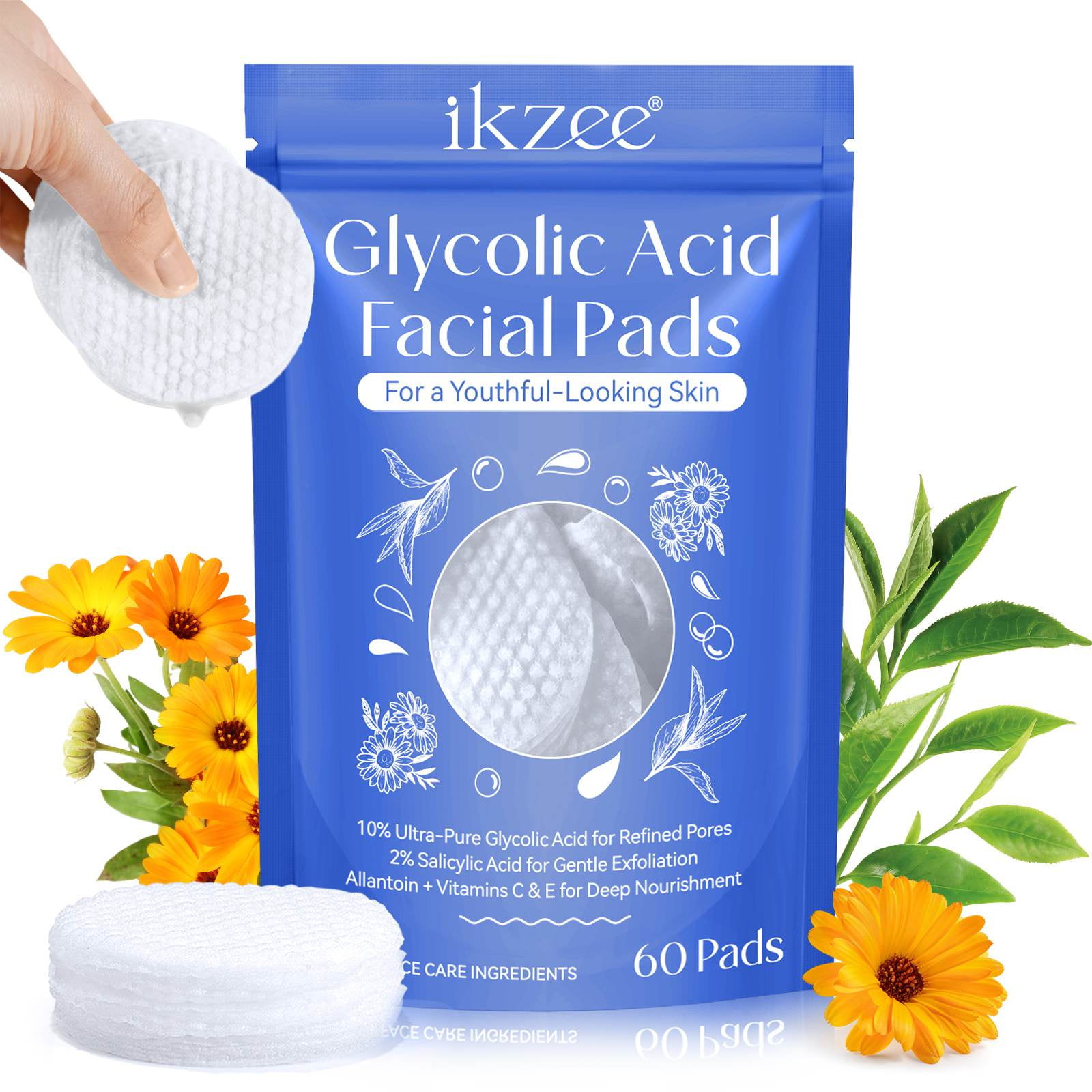 Ikzee Glycolic Acid Facial Pads, Cleans Excess Oil & Skin Exfoliates ...