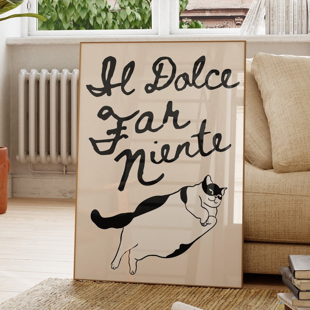 Il Dolce Far Niente Print Italian Wall Art Cute Cat Poster Italian ...