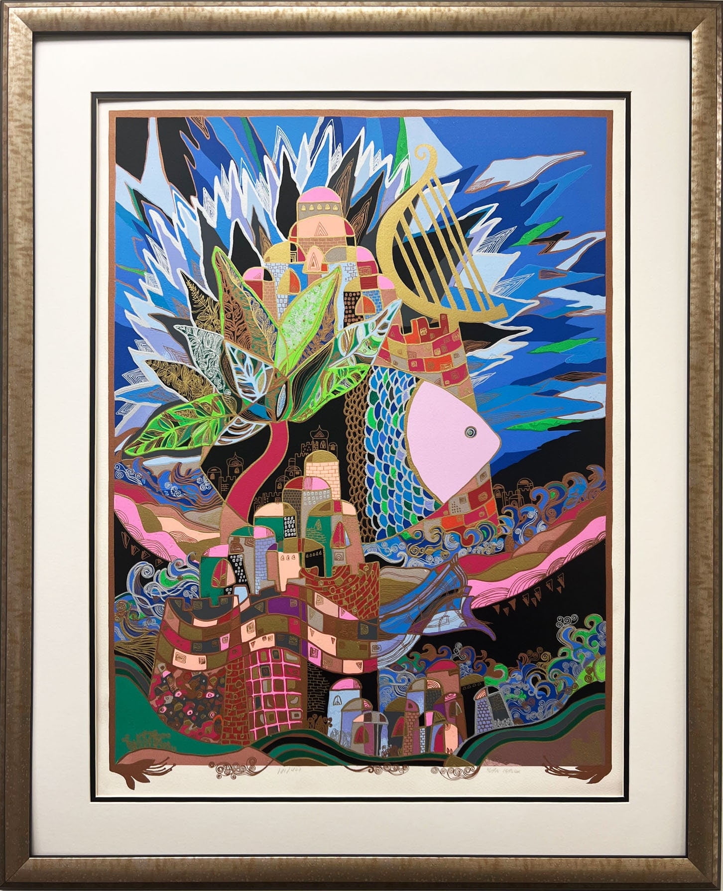 Ilan Hasson "David's Harp" FRAMED Signed & # Art Biblical Religious ...