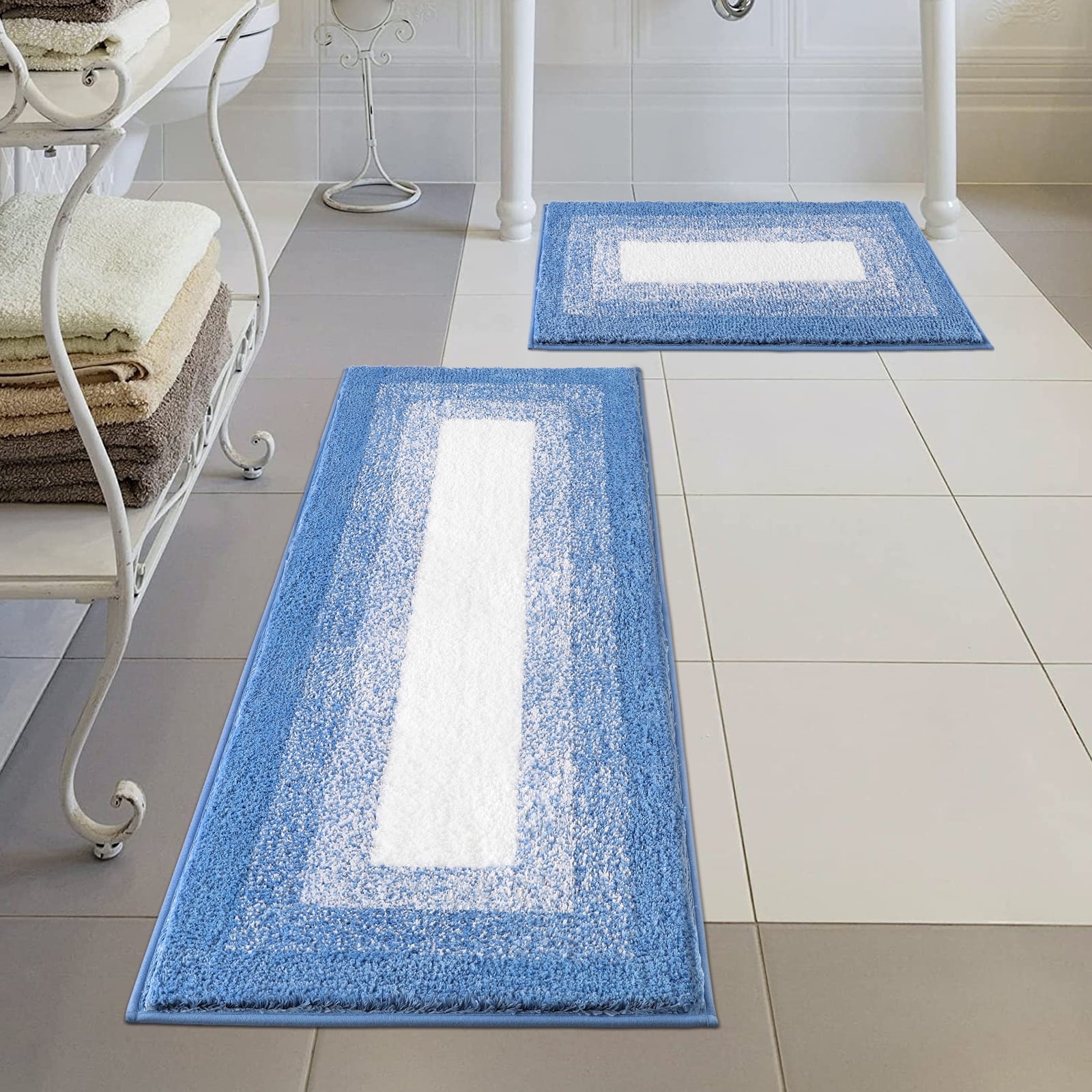 Ileading 2 Piece Bath Rug Set Microfiber Washable Non Slip Bathroom Rug ...