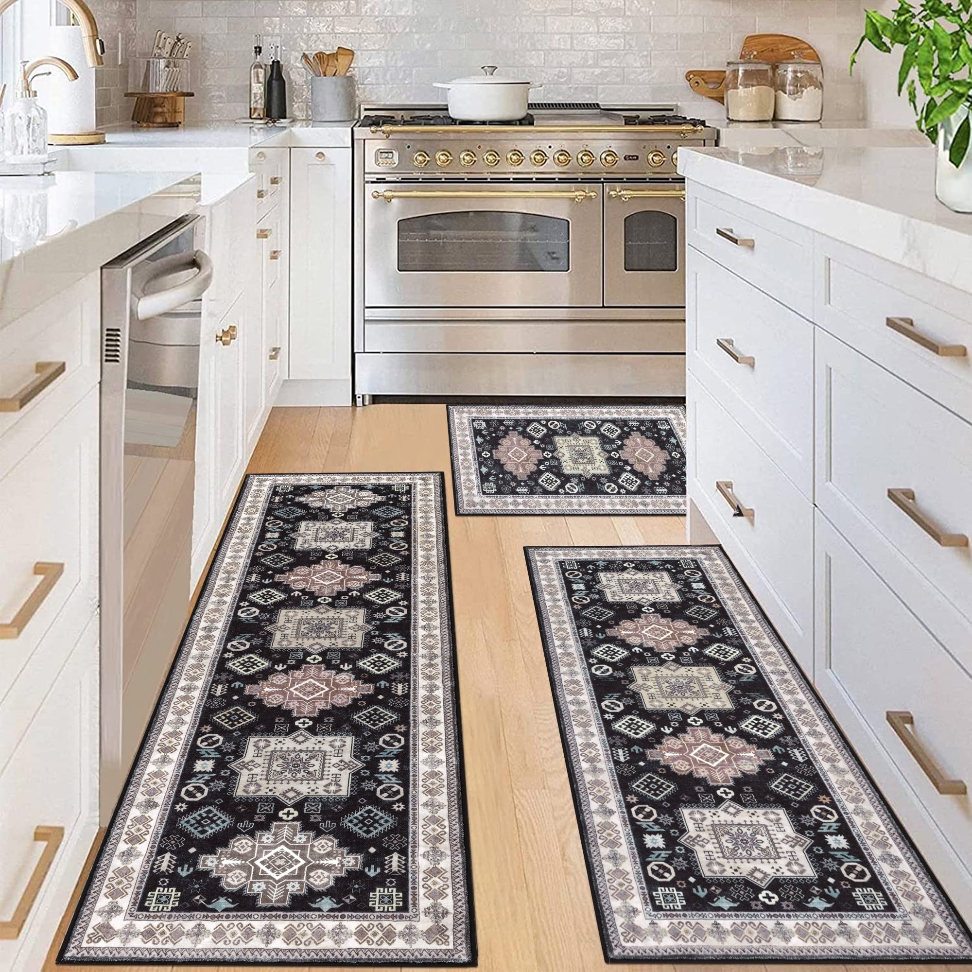 Ileading 3 Pieces Boho Kitchen Rug Sets Non Slip Soft Kitchen Mat Floor ...