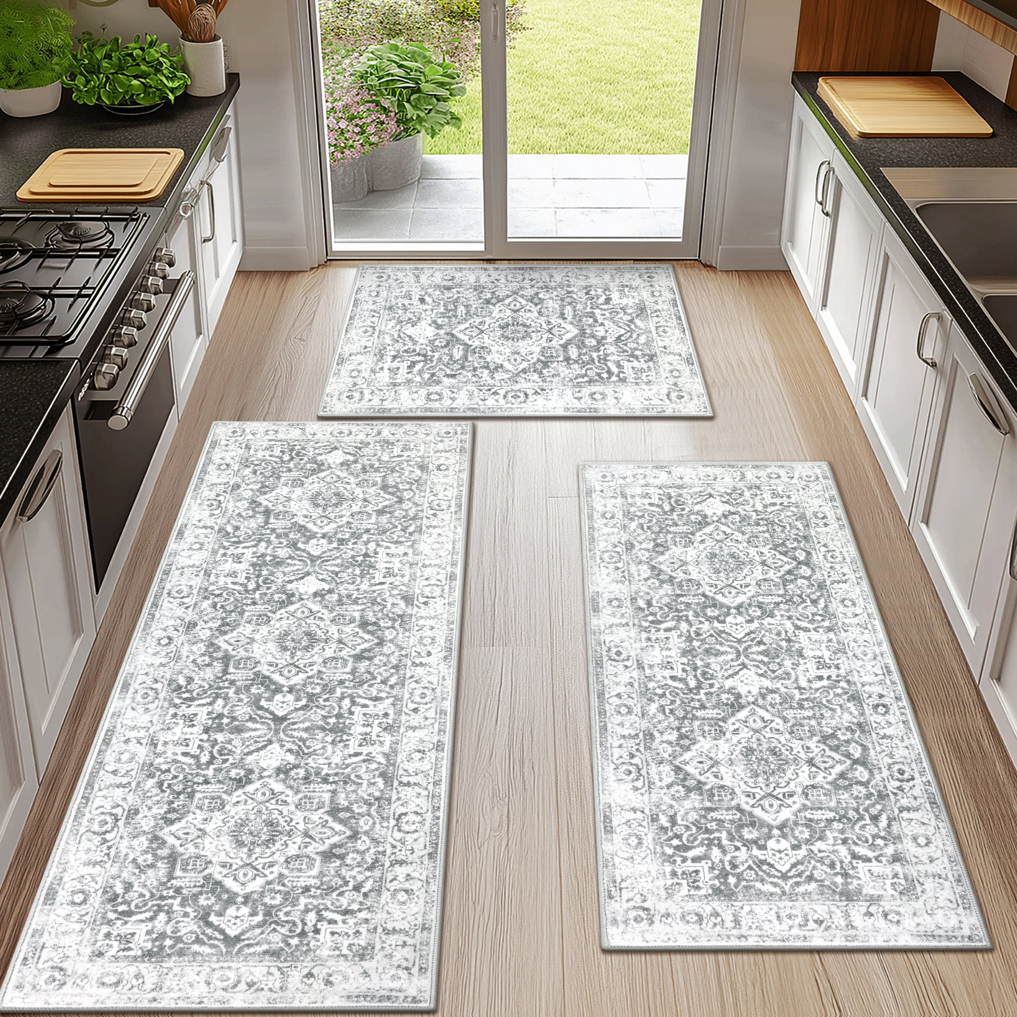 Ileading 3 Pieces Boho Kitchen Rug Sets Non Slip Soft Kitchen Mat Floor ...