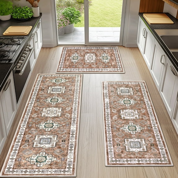 Ileading 3 Pieces Boho Kitchen Rug Sets Non Slip Soft Kitchen Mat Floor ...