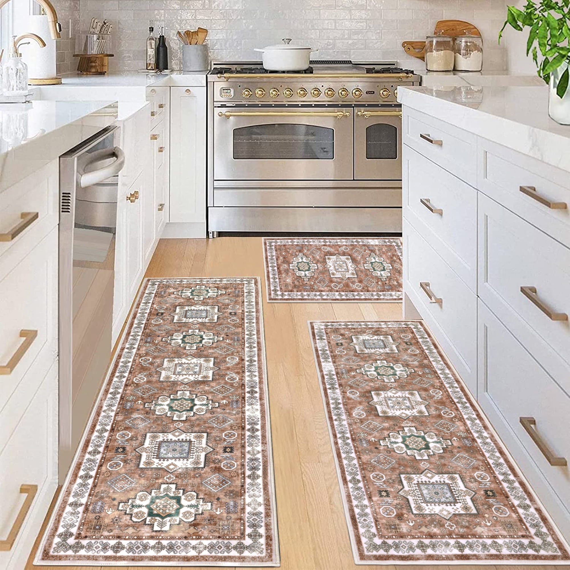 Ileading 3 Pieces Boho Kitchen Rug Sets Non Slip Soft Kitchen Mat Floor ...