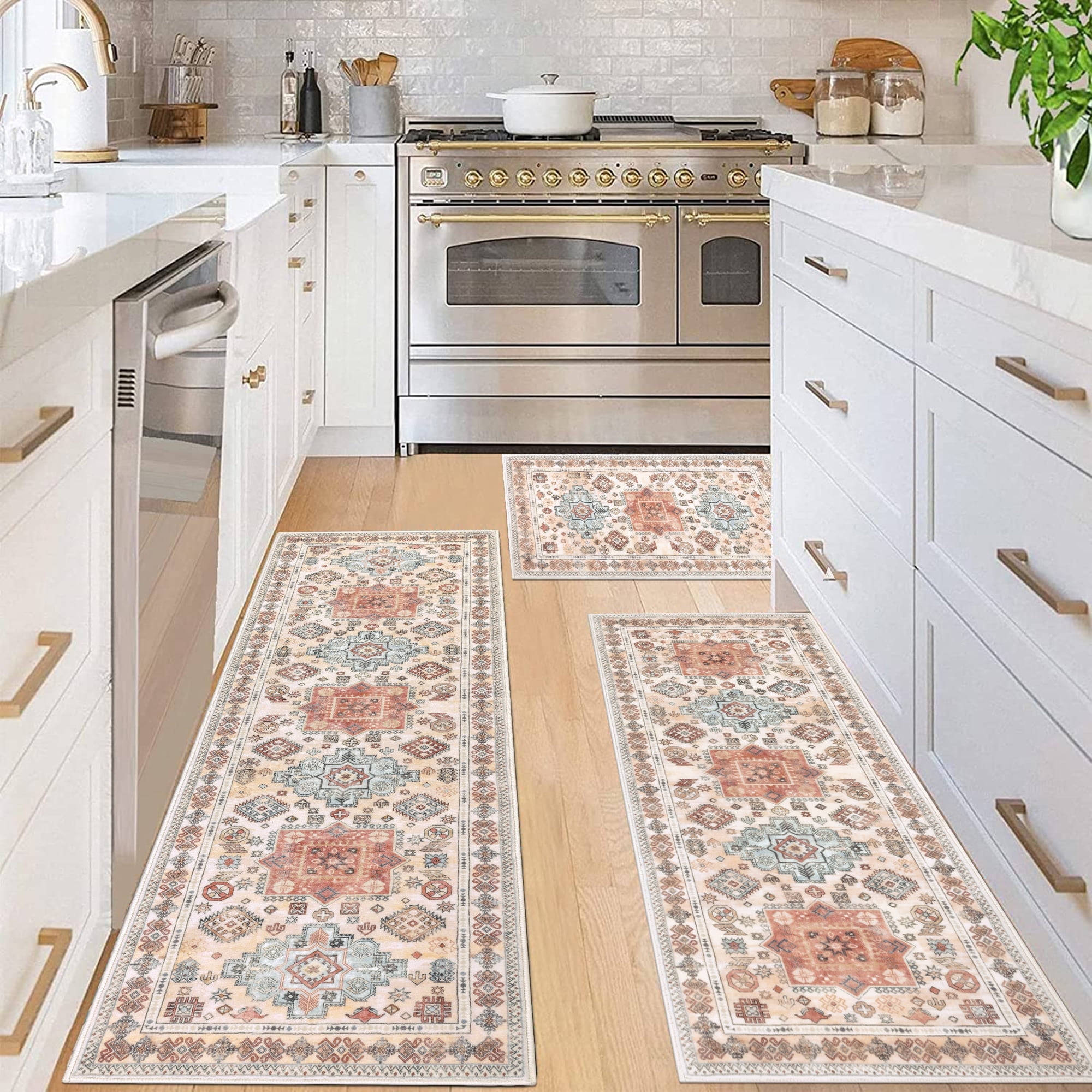 Ileading 3 Pieces Boho Kitchen Rug Sets Non Slip Soft Kitchen Mat Floor ...