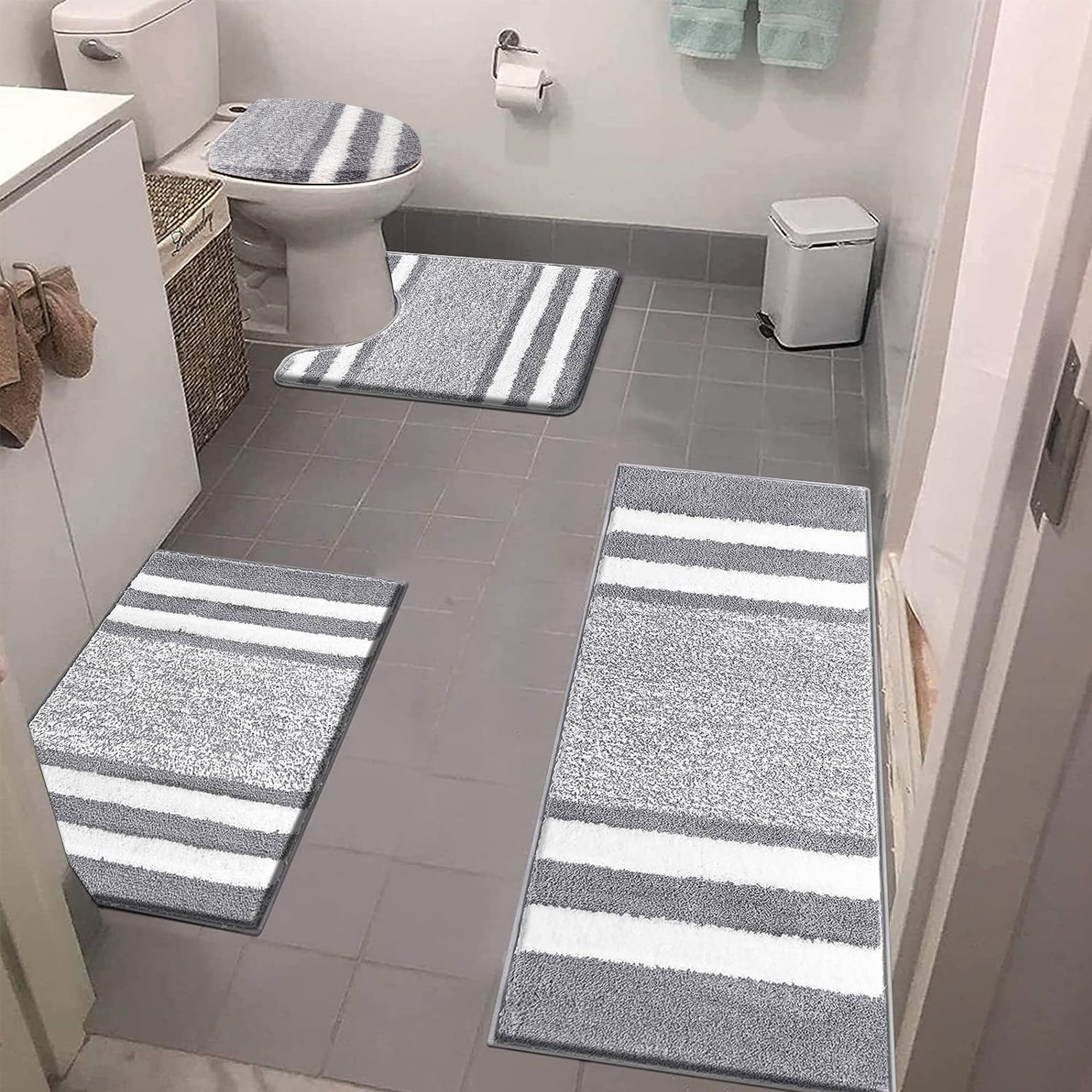 Ileading 4pc Microfiber Bathroom Mats Set with Toilet Lid Cover, Non ...