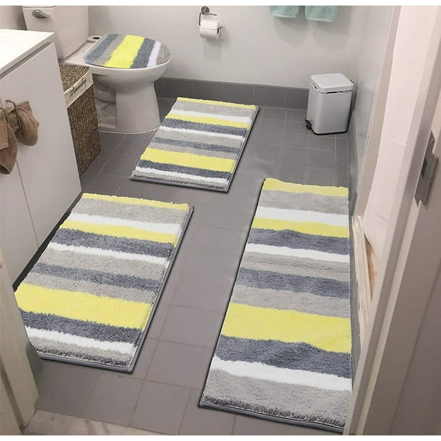 Ileading 4 Piece Stripe Bath Contour Rug Set, Microfiber, Non Slip ...