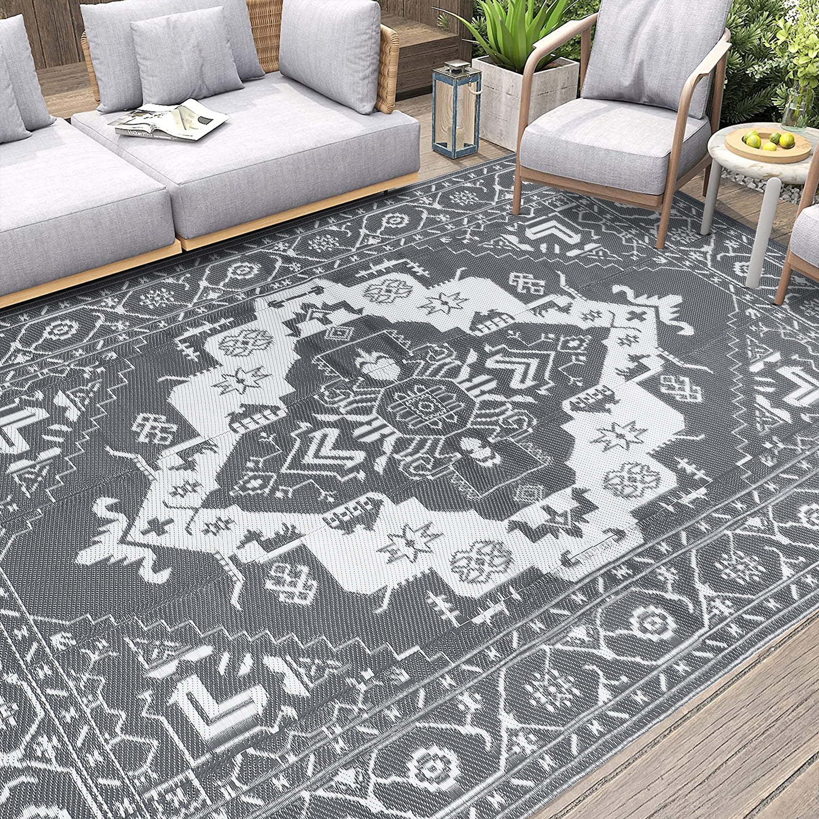 Ileading 5'x7' Outdoor Rug Waterproof Reversible Outdoor Plastic Straw ...