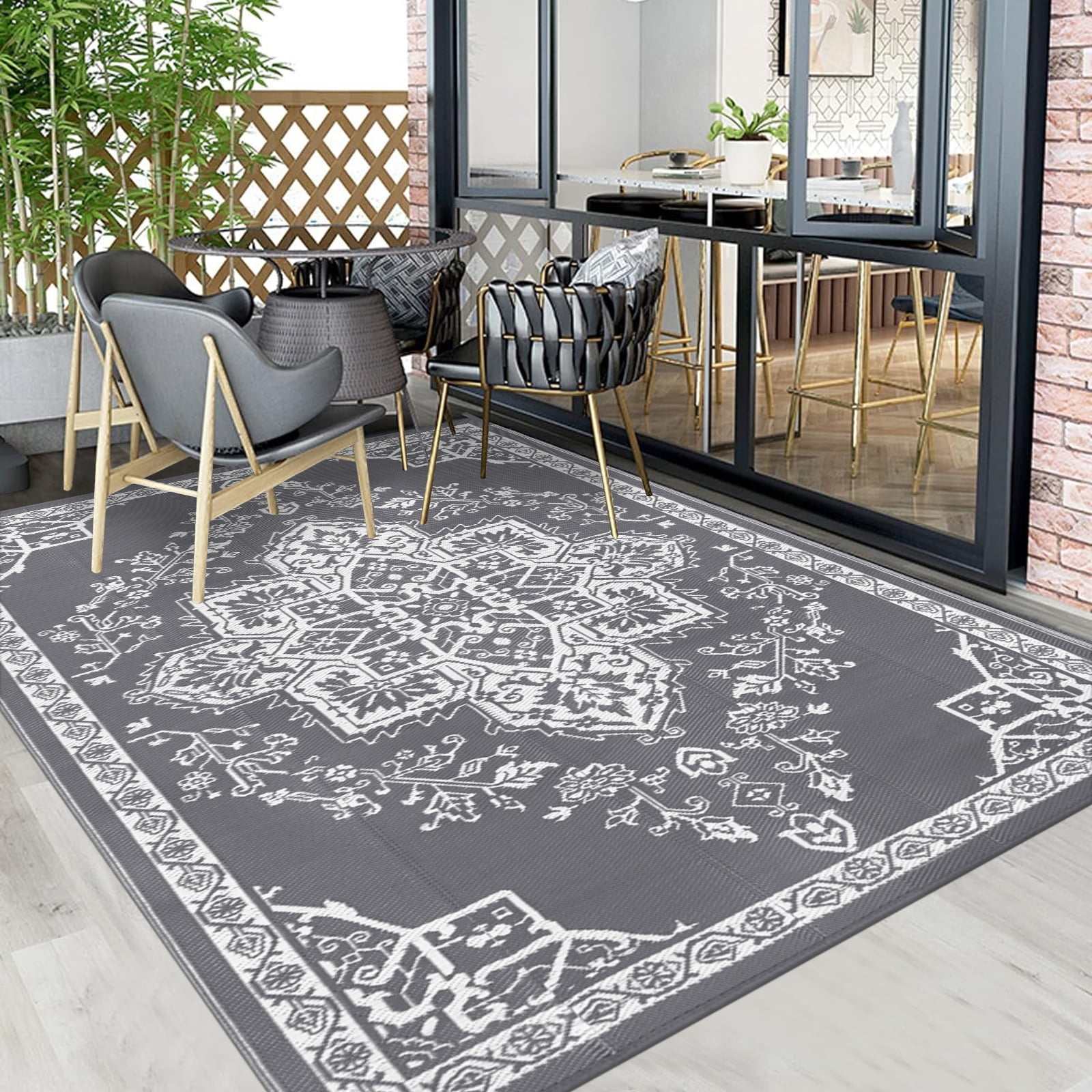 Ileading 5'x7' Outdoor Rug, Waterproof Reversible Plastic Straw RV Mat ...