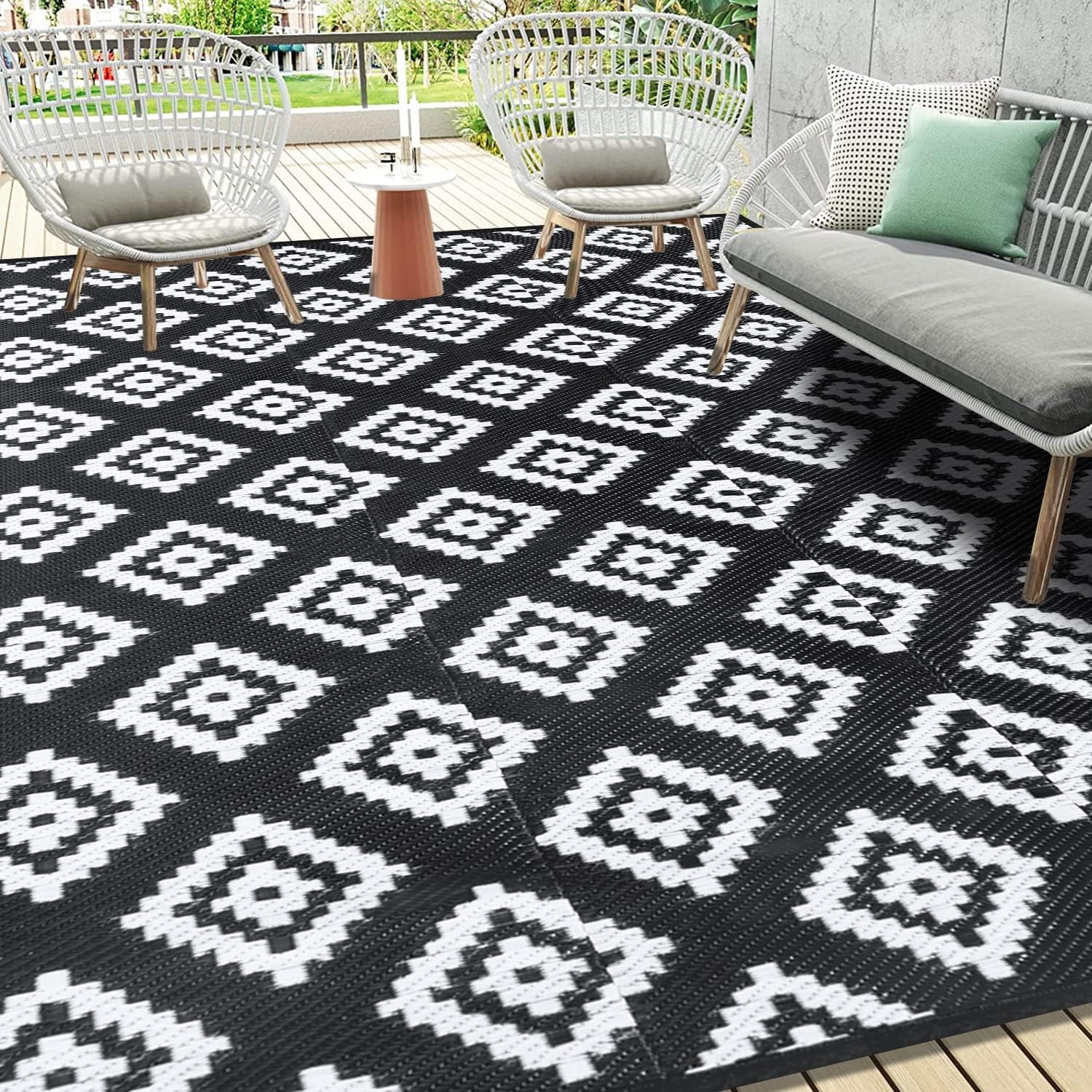 Ileading Large 9'x12' Reversible Outdoor Plastic Straw Rug, Waterproof ...