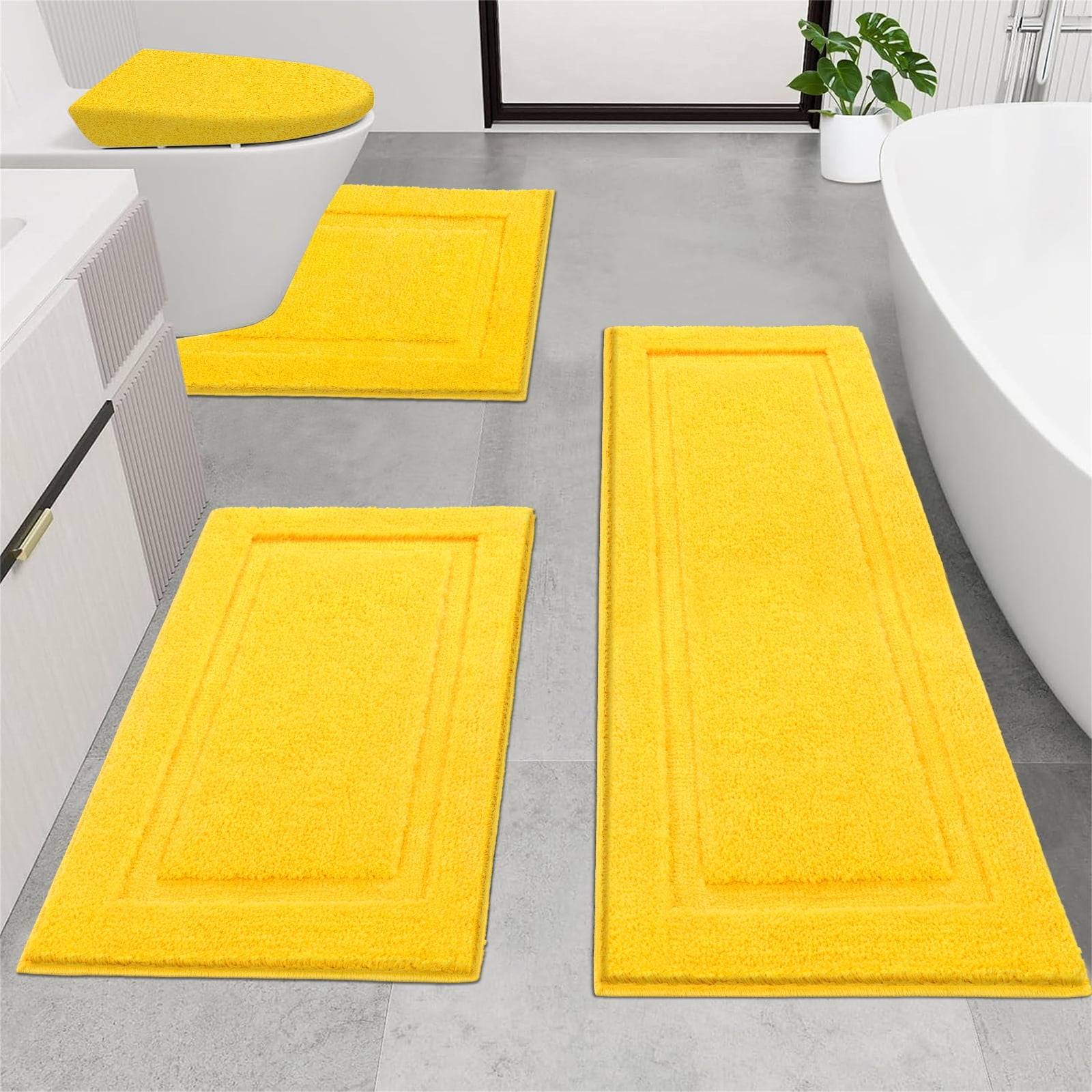 Ileading Bathroom Rugs Set of 4 Soft Bath Mats with Toilet Lid Cover ...