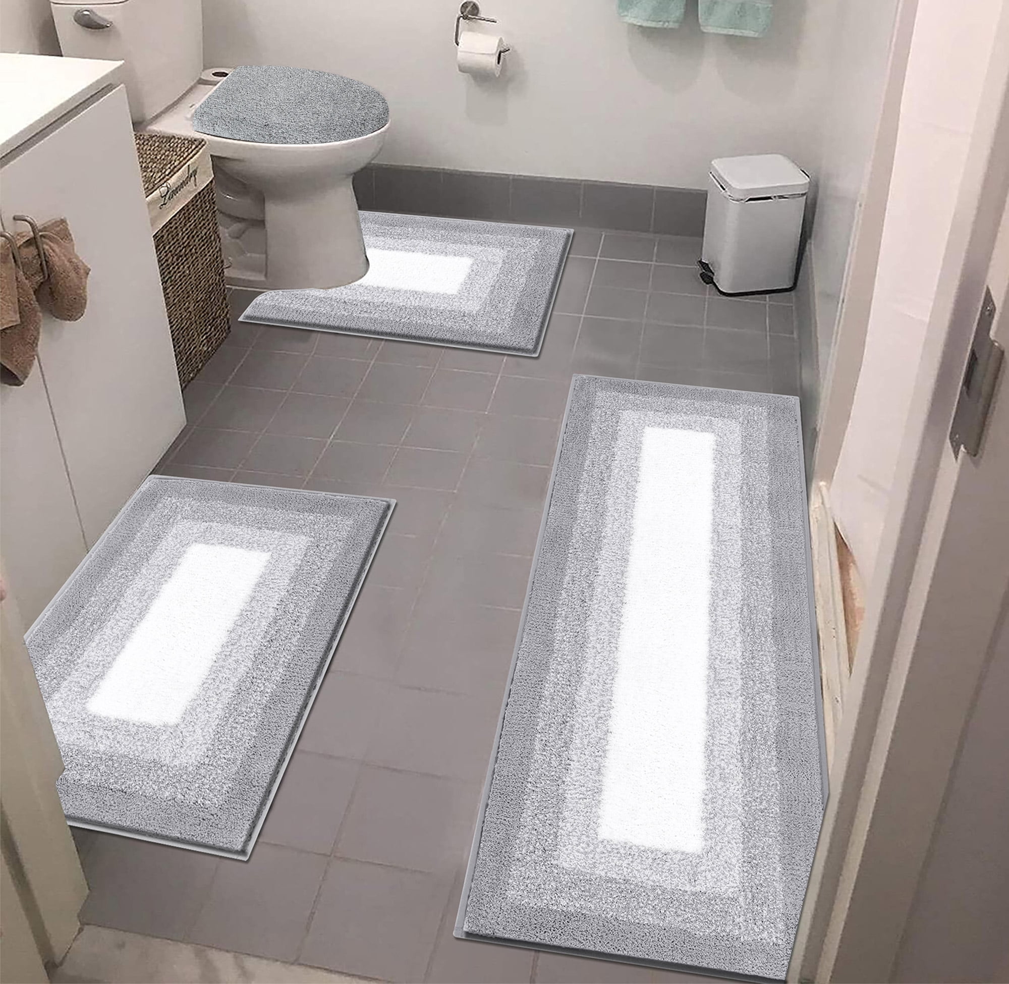 ILeading 4 Piece Ultra Soft Washable Bathroom Rugs Set with Plush ...