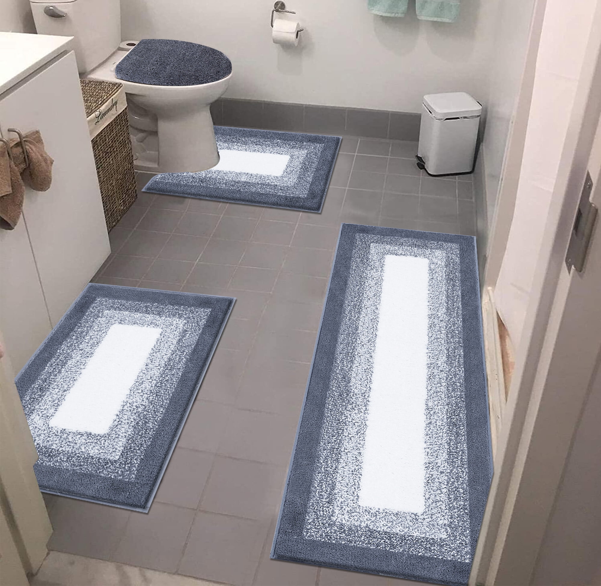 ILeading 4 Piece Washable Bathroom Rugs - Plush Shaggy Microfiber Bath ...