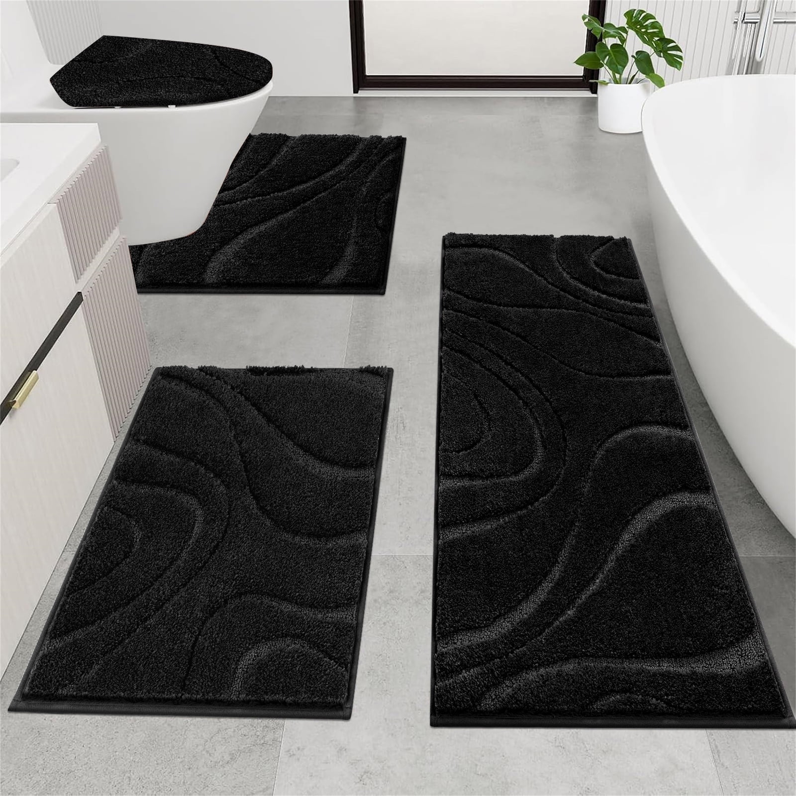 Ileading Bathroom Rugs Sets 4 Piece, Super Soft and Absorbent Non Slip ...