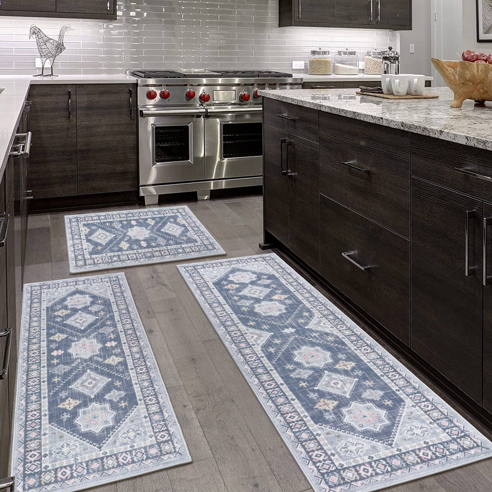 Ileading Boho Kitchen Rug Sets 3 Piece Runner Bohemian Mats Non Skid ...