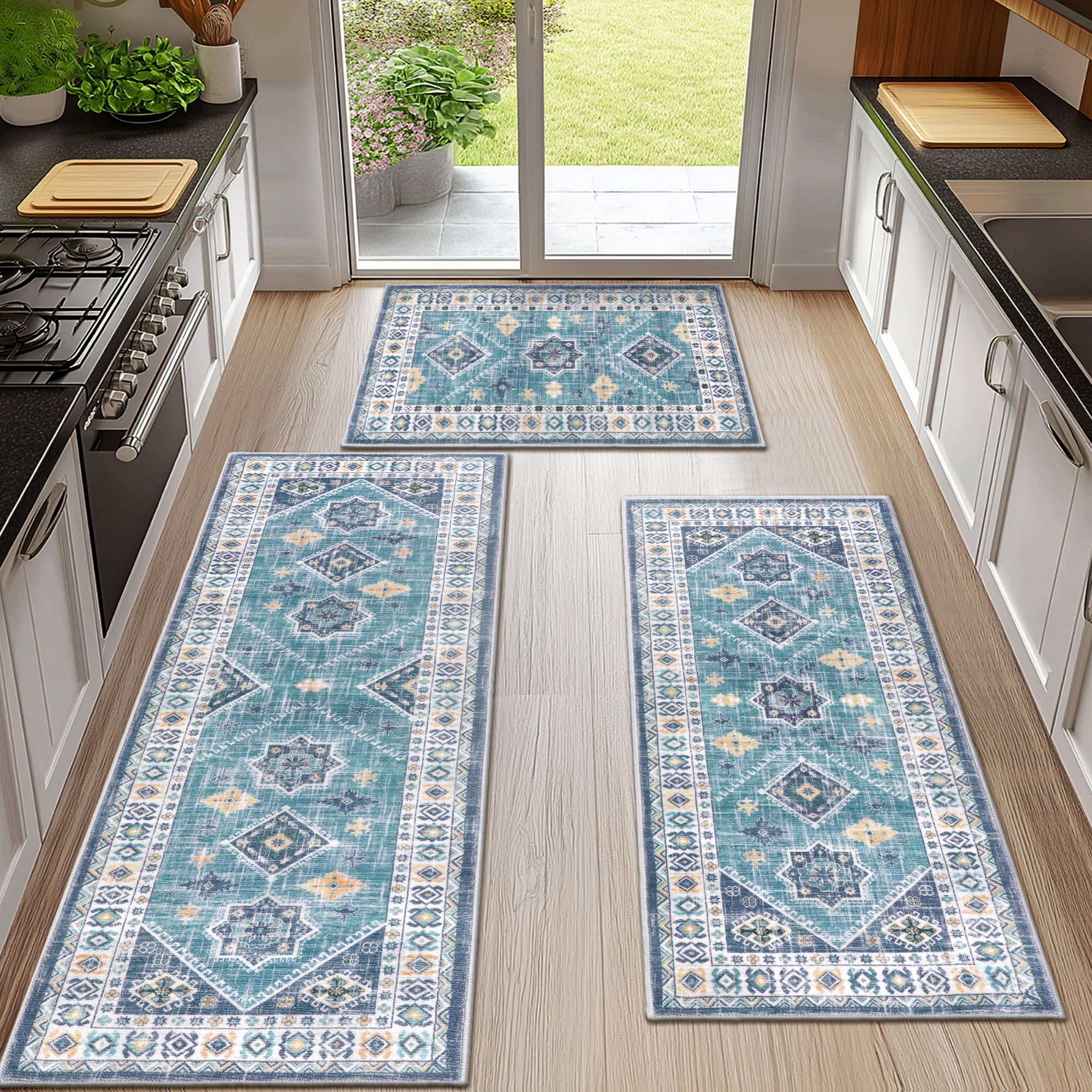 Ileading Boho Kitchen Rug Sets 3 Piece Runner Bohemian Mats Non Skid ...