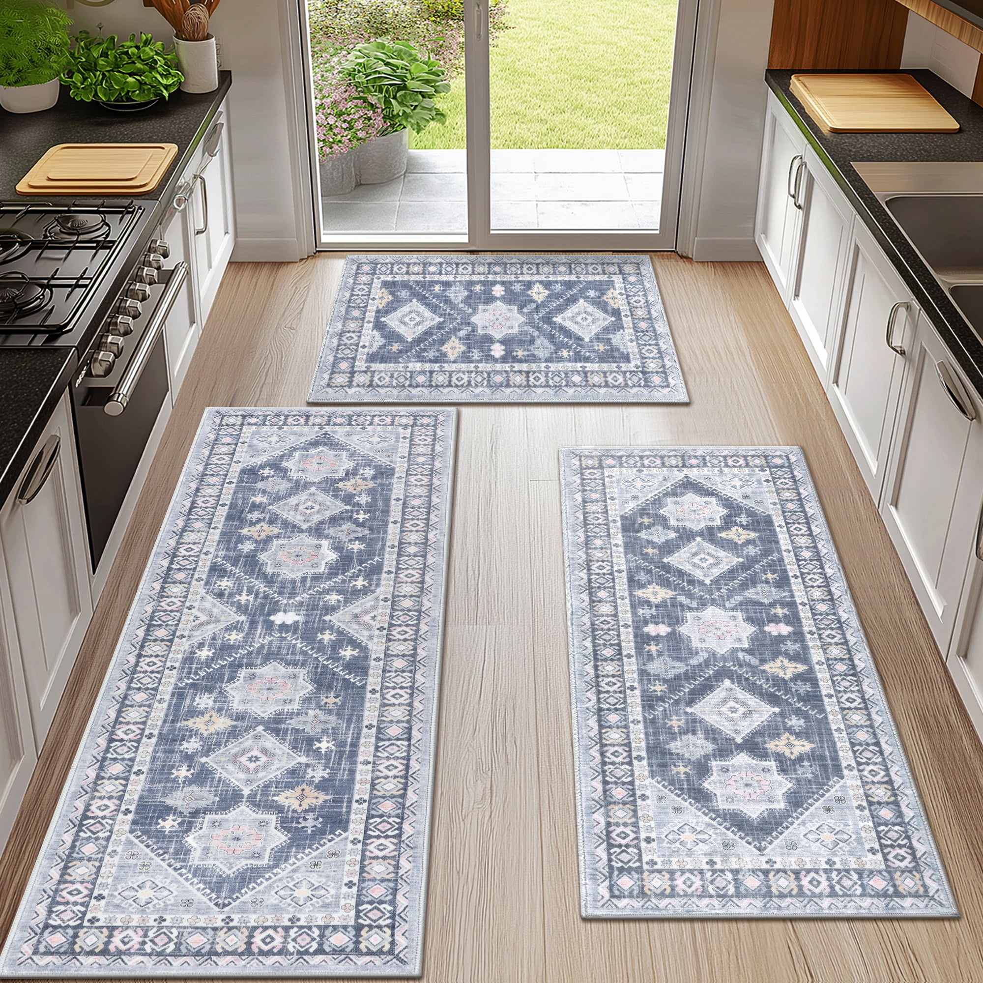 Ileading Boho Kitchen Rug Sets 3 Piece Runner Bohemian Mats Non Skid ...