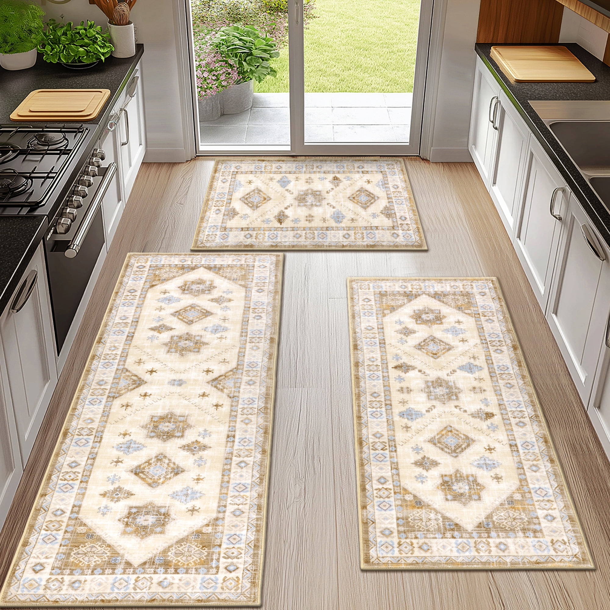 Ileading Boho Kitchen Rug Sets 3 Piece Runner Bohemian Mats Non Skid ...