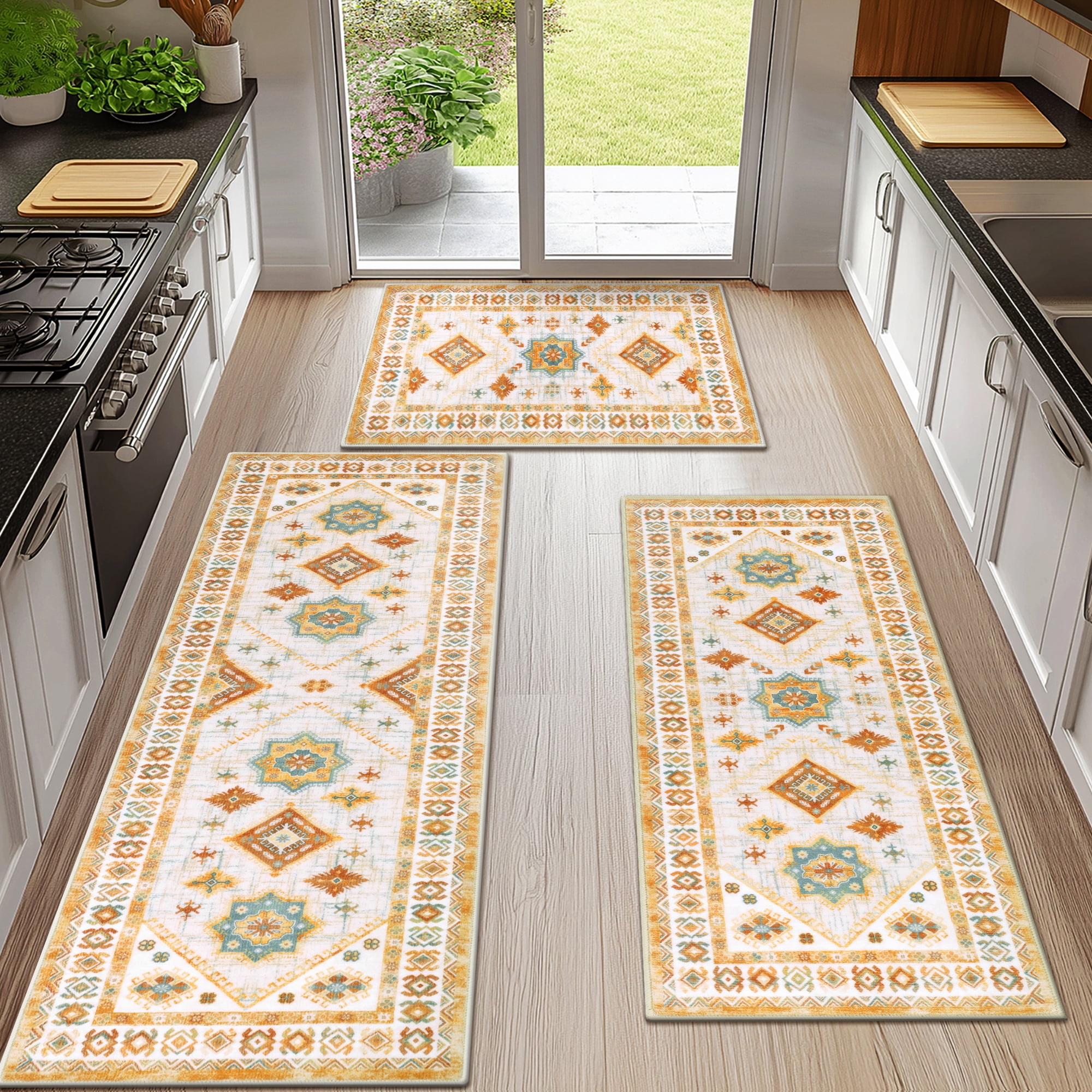Ileading Boho Kitchen Rug Sets 3 Piece Runner Bohemian Mats Non Skid ...