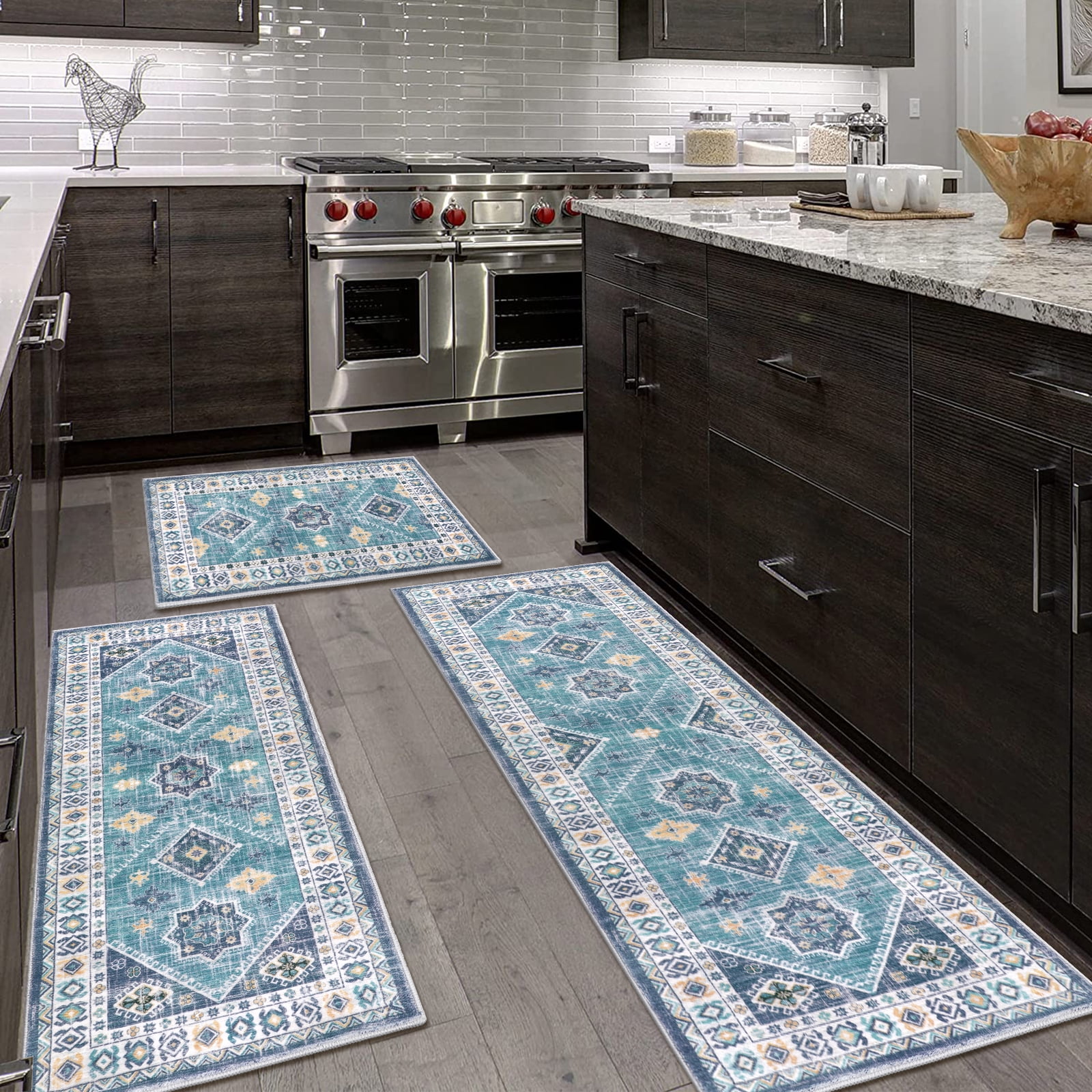 Ileading Boho Kitchen Rug Sets 3 Piece Runner Bohemian Mats Non Skid ...