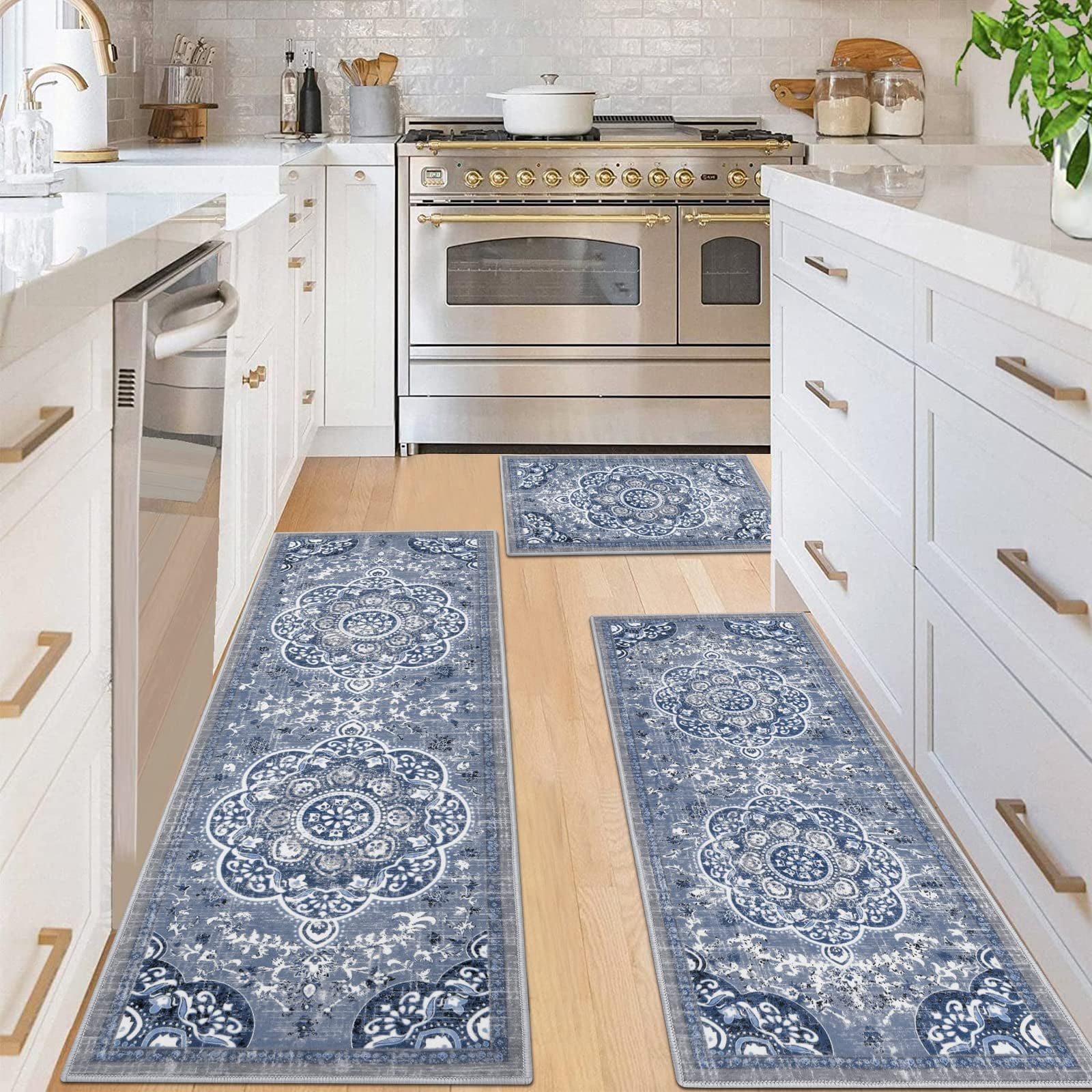 Ileading Boho Kitchen Rugs Sets 3 Piece with Runner Floral Kitchen ...