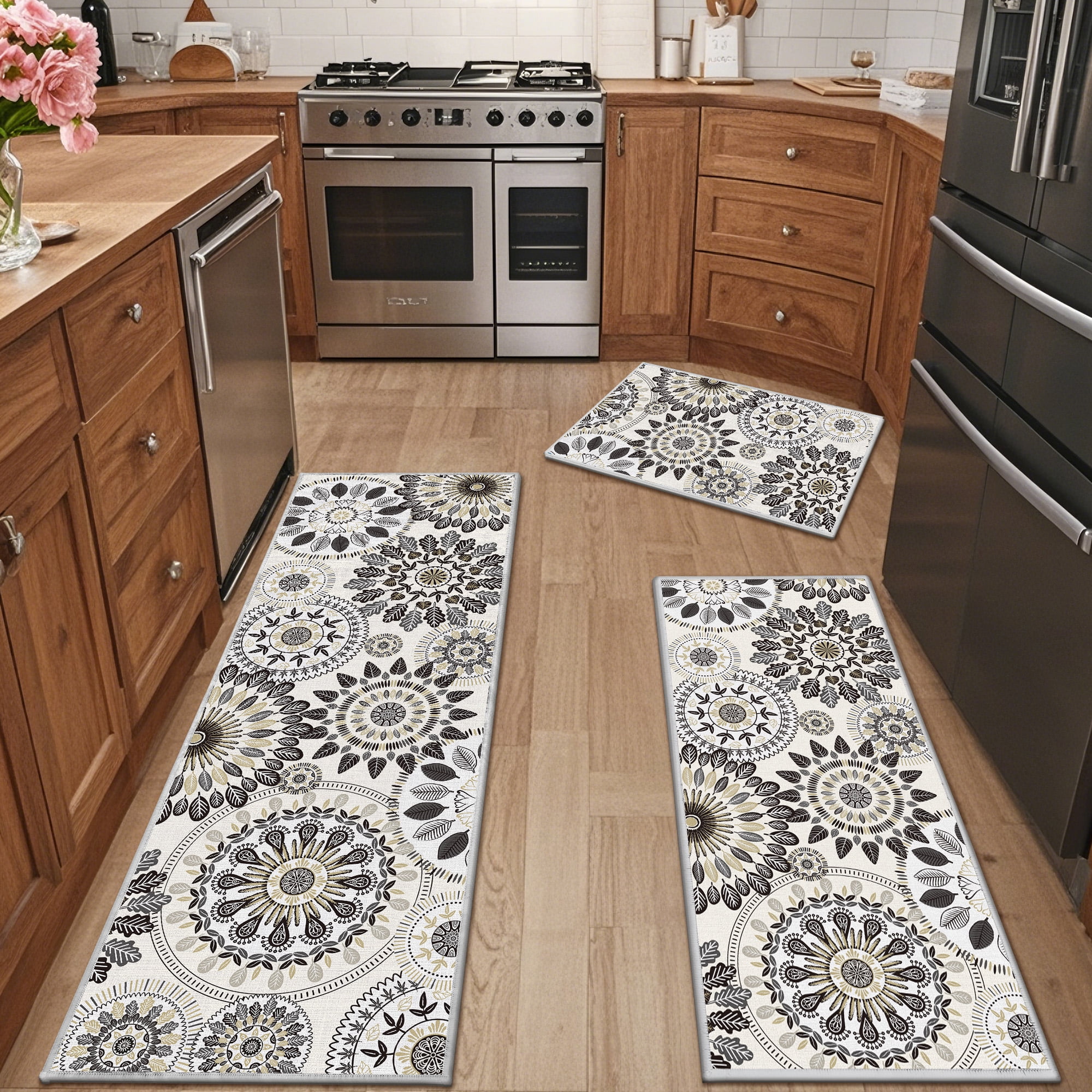 Ileading Boho 3 Piece Kitchen Rug Set, Non Slip, Washable, Farmhouse ...