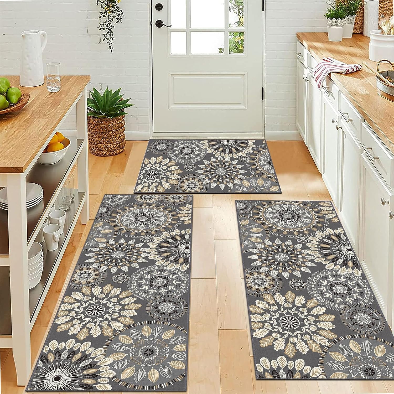 Free Shipping! Ileading Boho Kitchen Rugs Sets 3 Piece with Runner Non ...