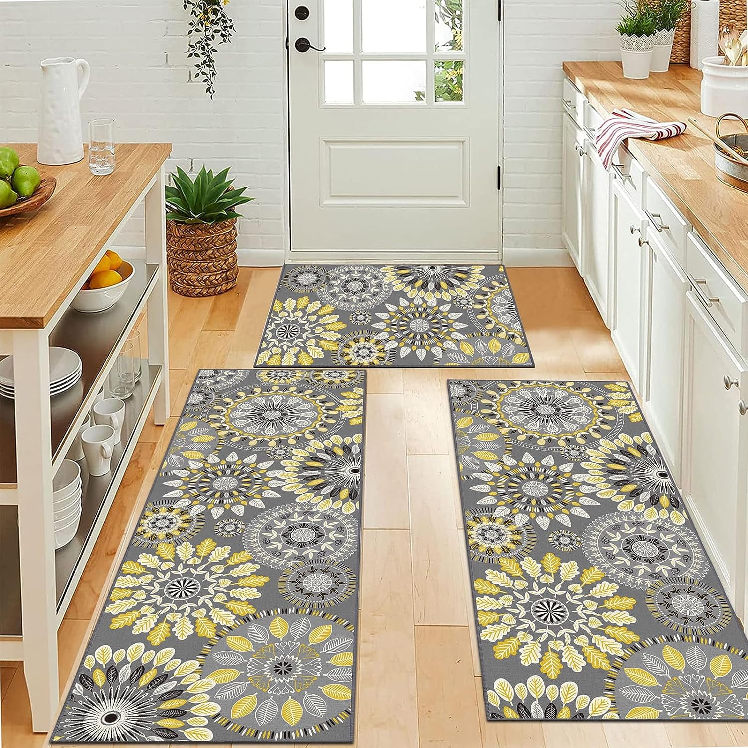 Ileading 3 Piece Boho Kitchen Rug Sets with Non-Slip Runner, Washable ...
