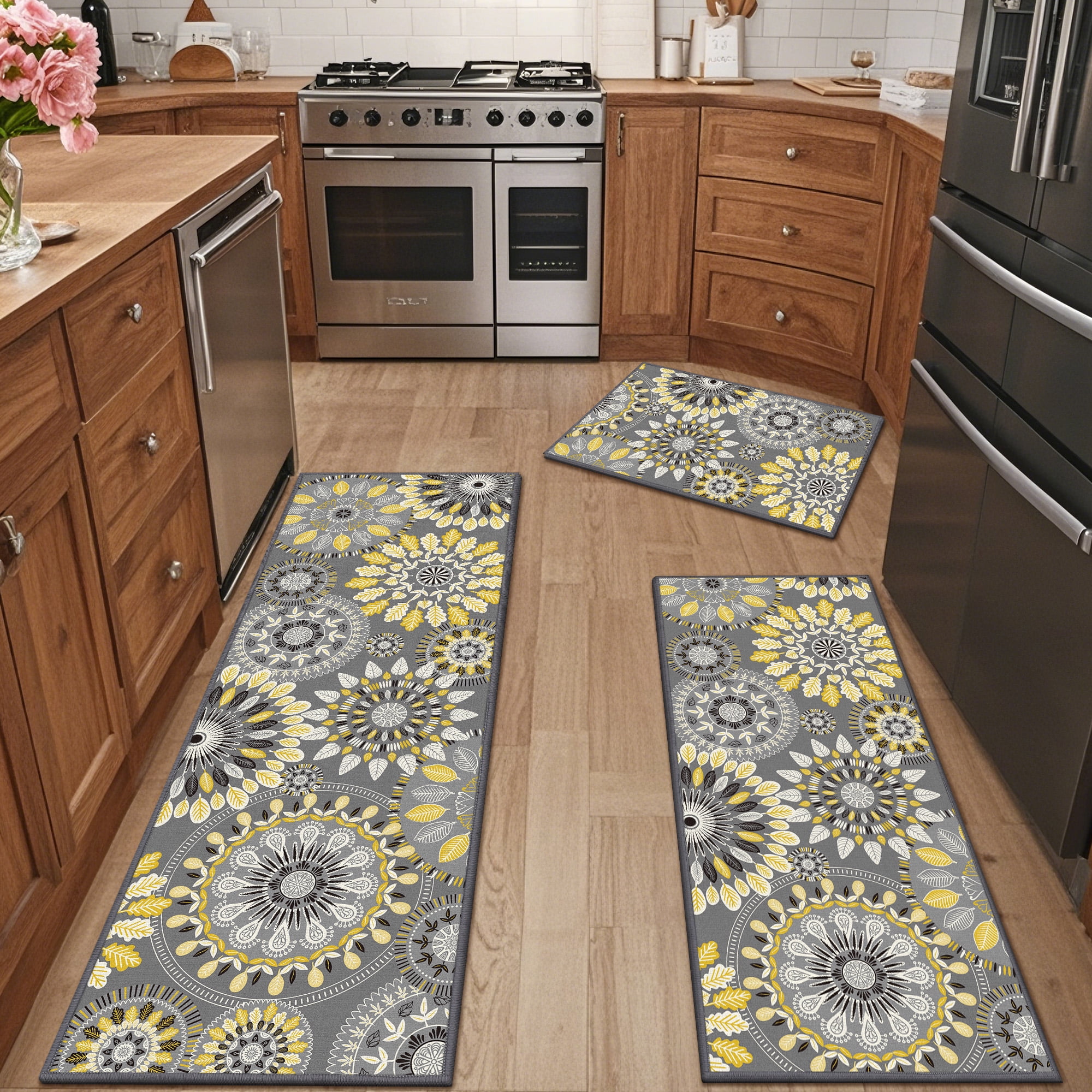 Ileading 3 Piece Boho Kitchen Rug Sets with Non-Slip Runner, Washable ...