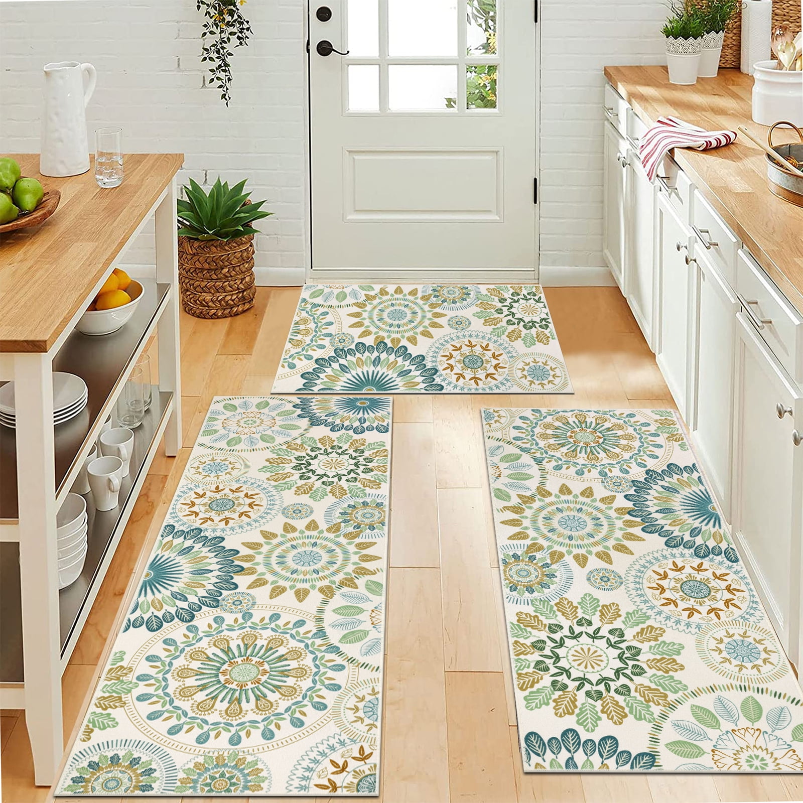 Ileading Boho Kitchen Rugs Sets 3 Piece with Runner Non Slip Kitchen ...