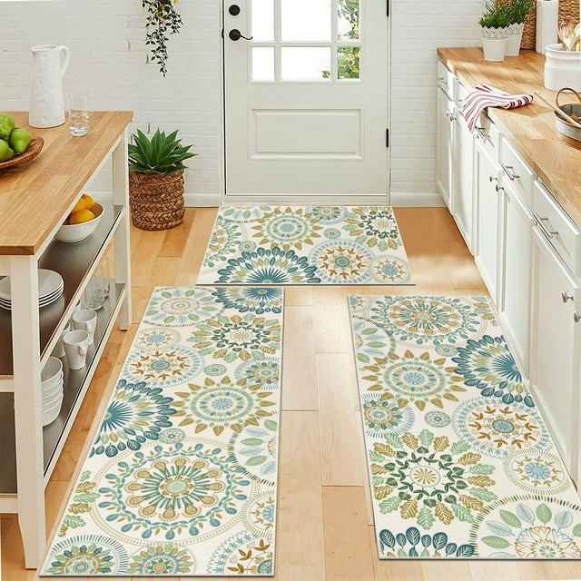 Ileading Boho Kitchen Rugs Sets 3 Piece with Runner Non Slip Kitchen ...
