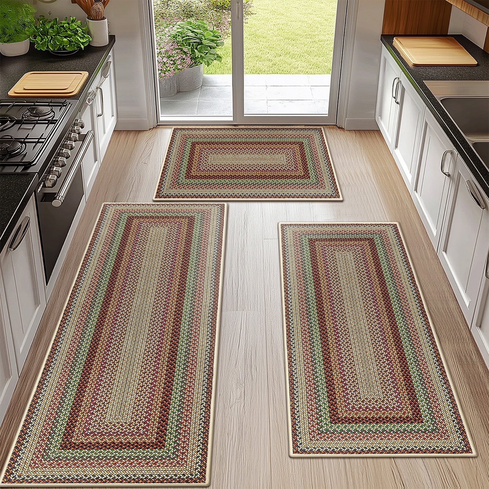 Ileading Boho Kitchen Rugs Sets 3 Piece with Runner Non Slip Kitchen ...