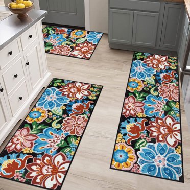 Boho 2-Piece Kitchen Rug Mat Set, Non-Slip, Washable, Farmhouse Decor ...