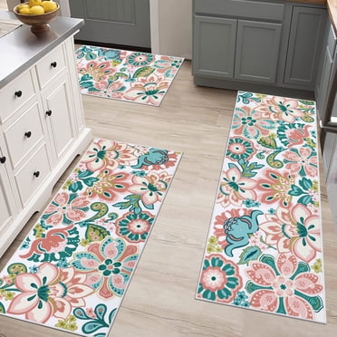Boho 2-Piece Kitchen Rug Mat Set, Non-Slip, Washable, Farmhouse Decor ...