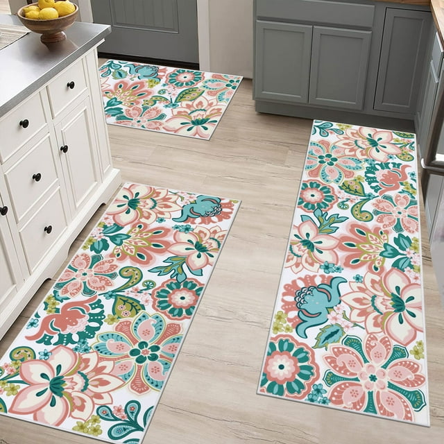 Ileading Boho 3-Piece Kitchen Rugs Set, Non Skid, Machine Washable with ...
