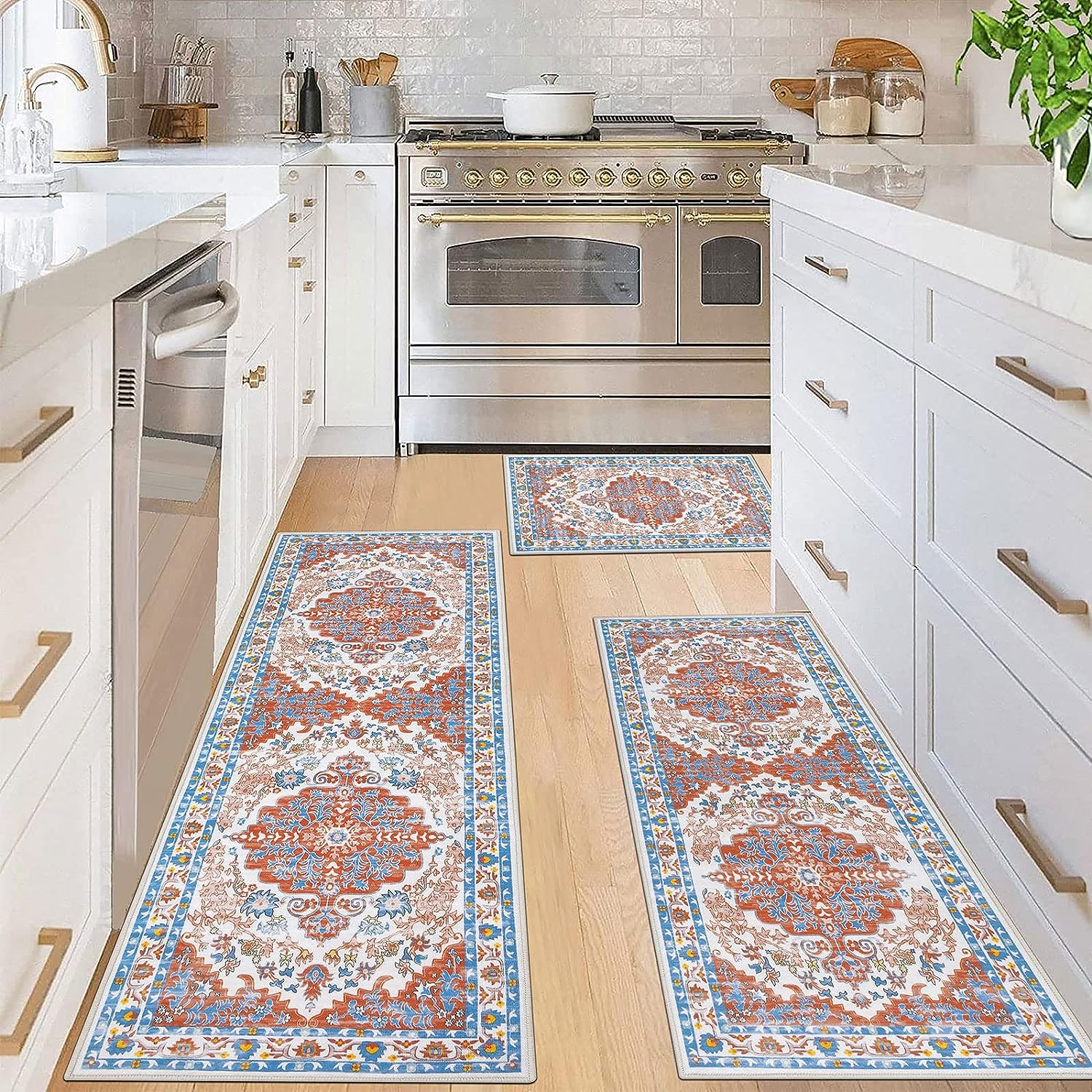 Ileading Boho Kitchen Rugs Sets of 3 Piece Kitchen Floor Mat Carpets ...