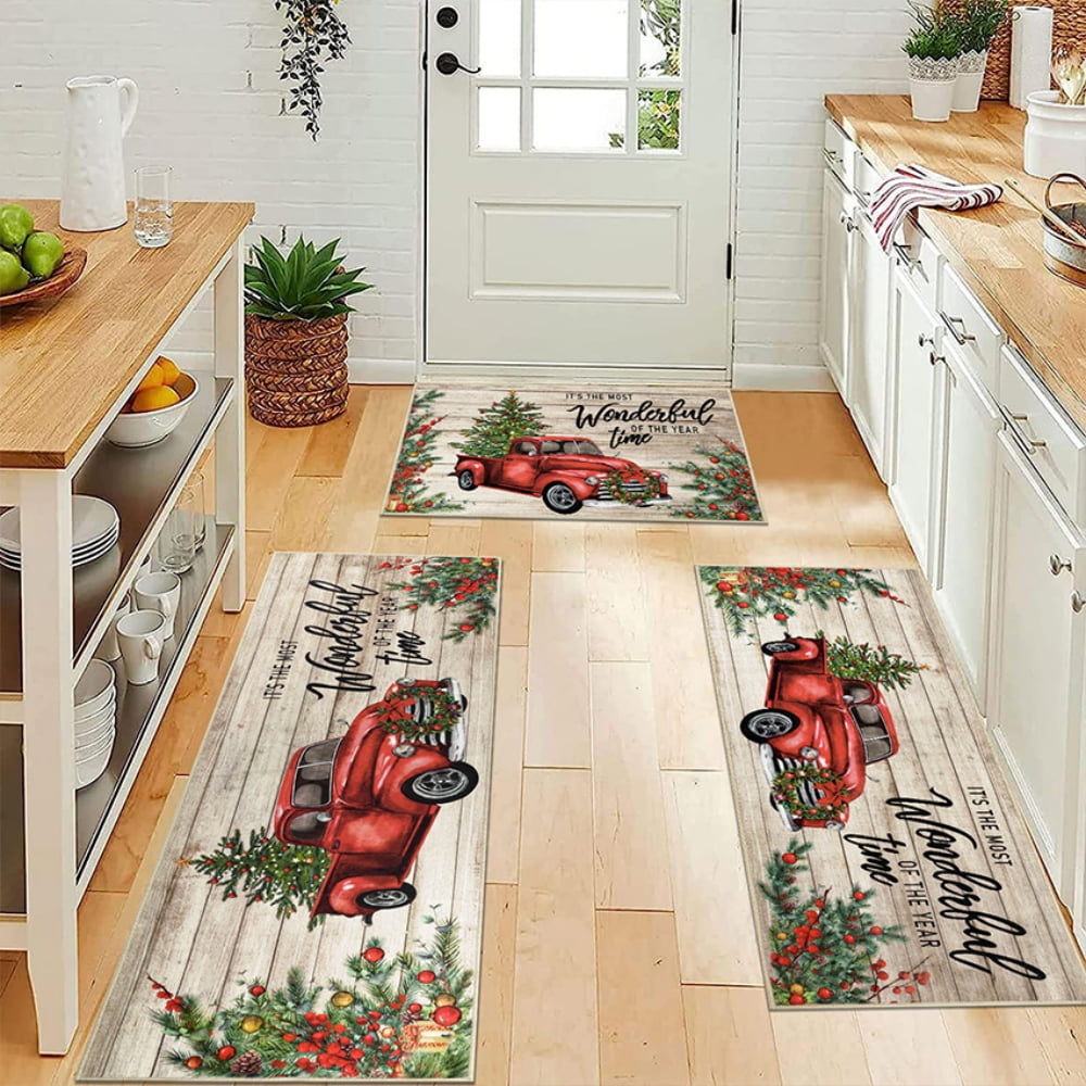 Ileading 3 Piece Kitchen Rugs Set, Anti-Slip, Washable, Winter Holiday ...