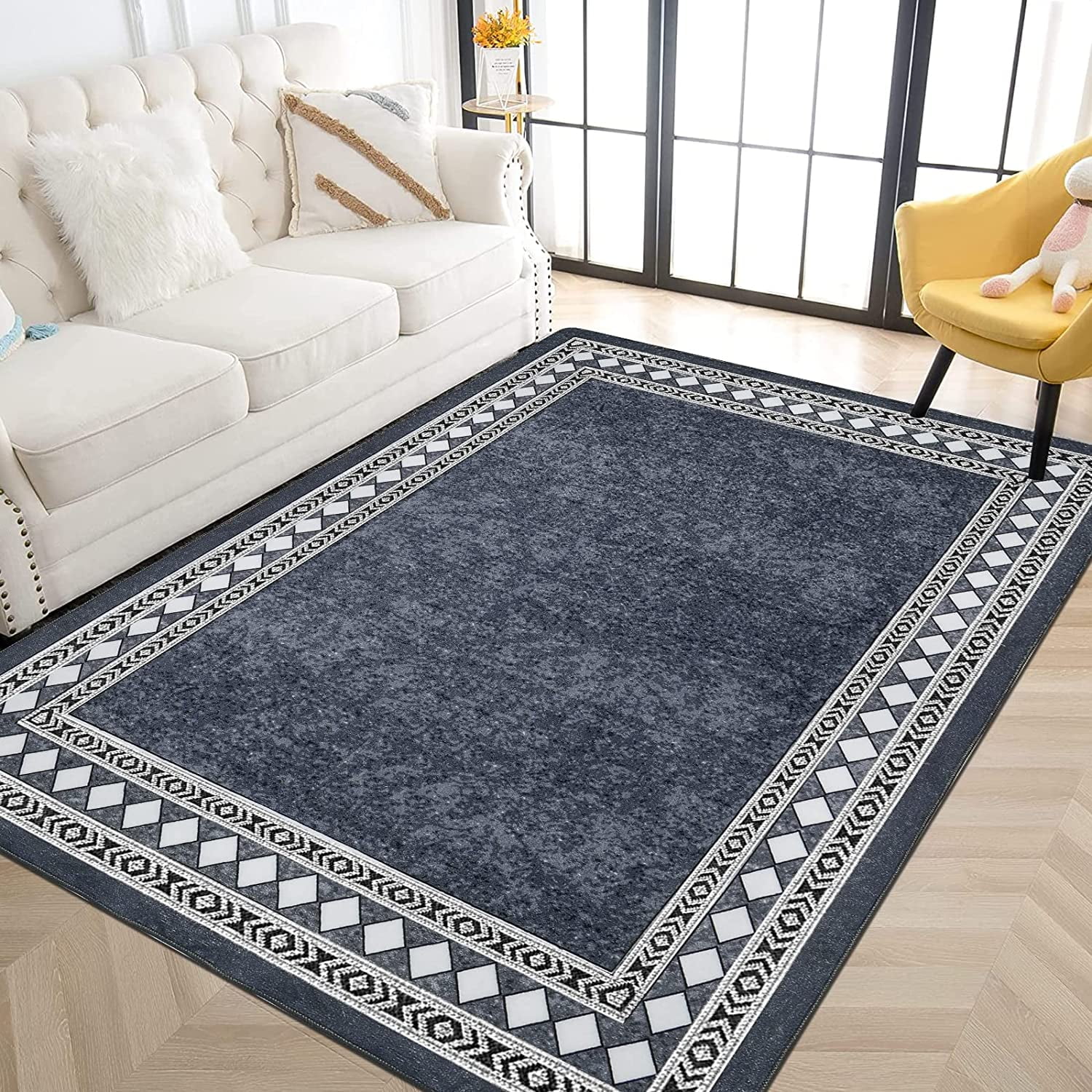 Ileading Nylon Modern Abstract Non-Shedding Area Rug Low Profile Non ...