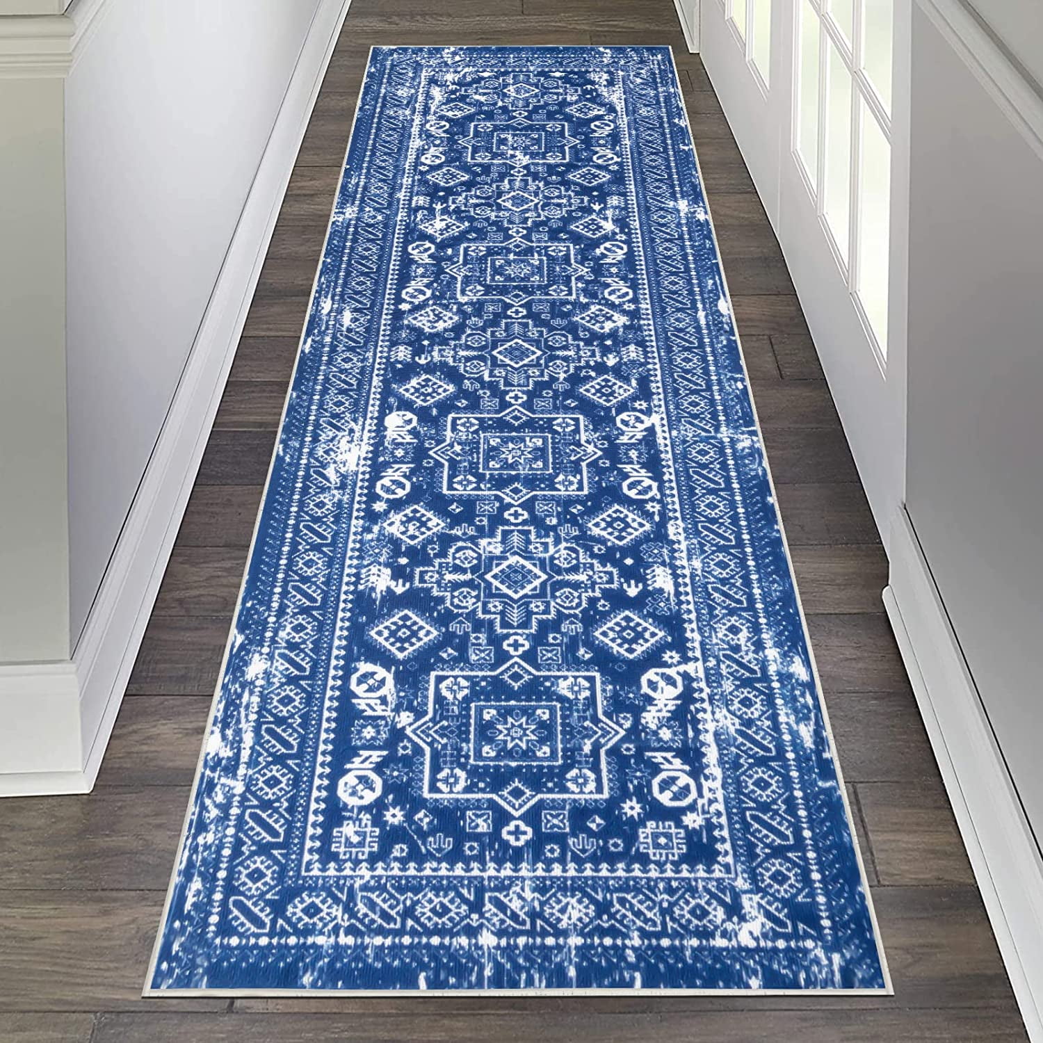 Ileading Nylon Vintage Non-Shedding Runner Rug Oriental Distressed ...