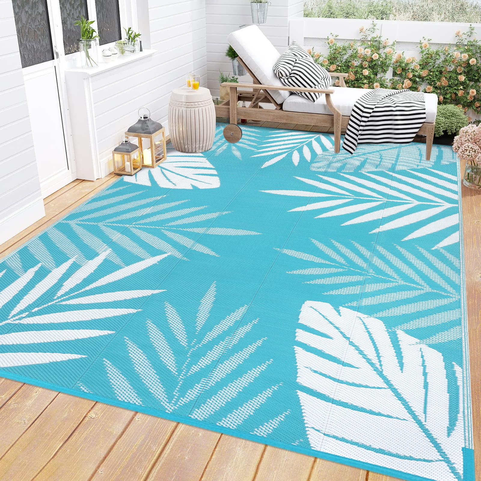 Ileading Outdoor Plastic Straw Rug 9'x12', Waterproof Reversible ...