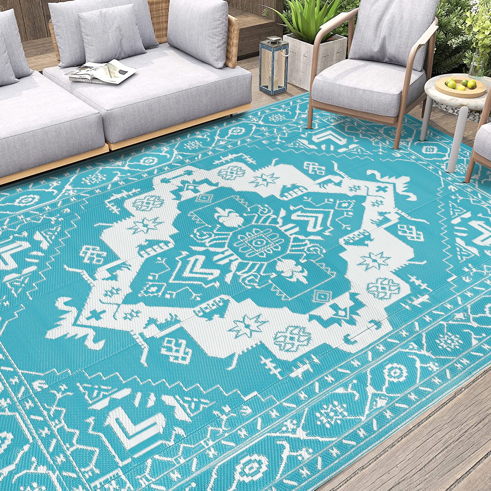 Ileading Outdoor Rug 9x12 Waterproof Reversible Plastic Straw Rug