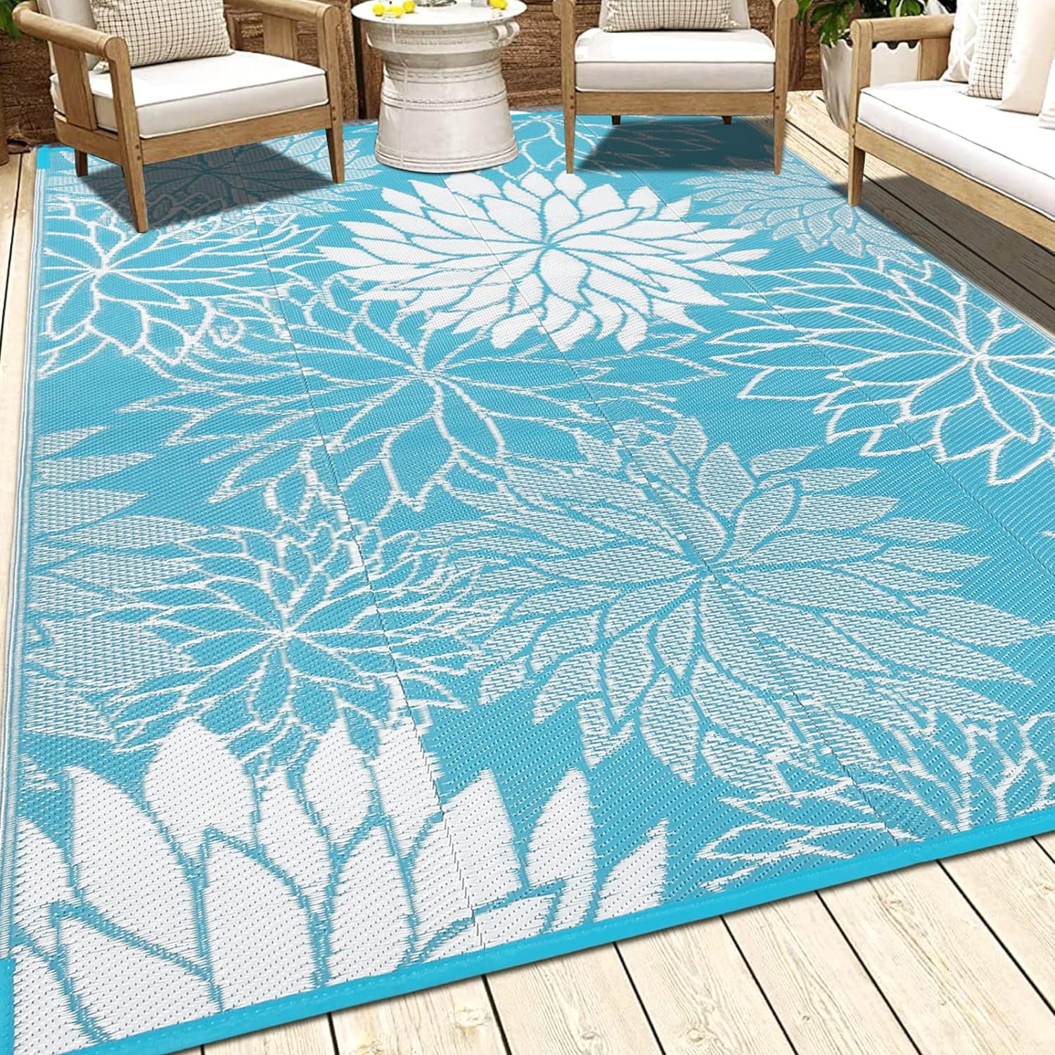 Ileading Large Plastic Straw Outdoor Rug 5'x7', Waterproof, Reversible ...
