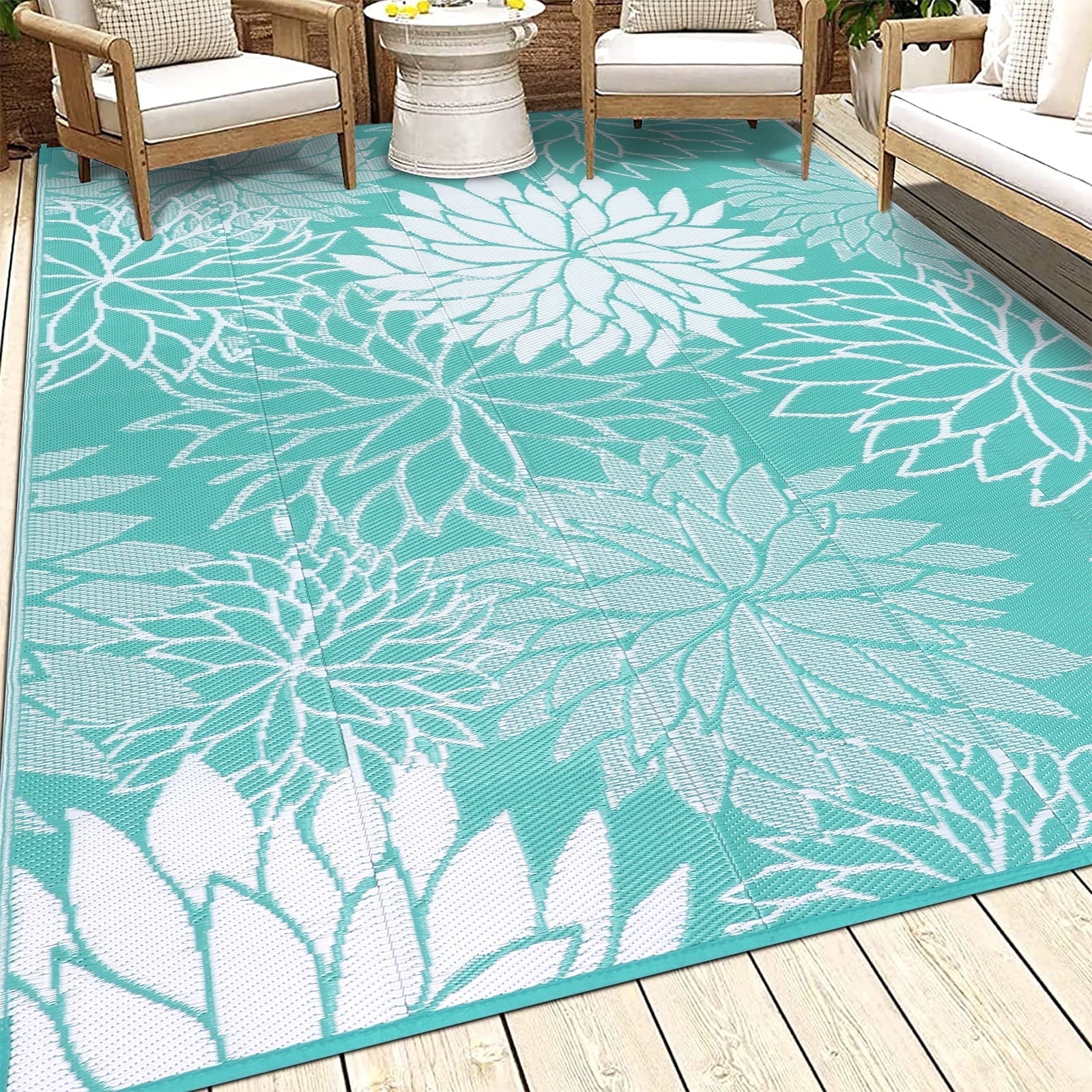Ileading Large Plastic Straw Outdoor Rug 5'x7', Waterproof, Reversible ...